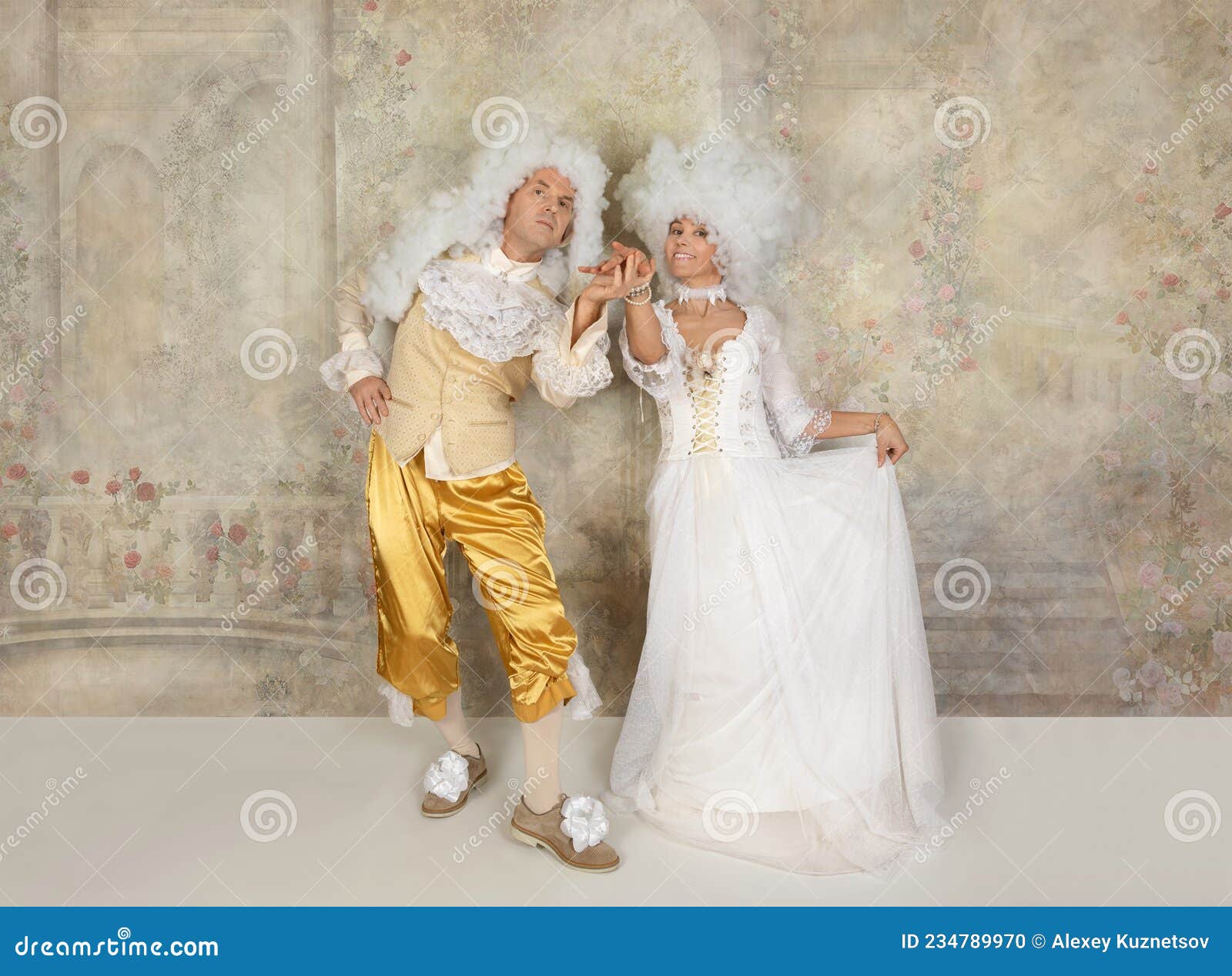 Baroque Style Couple in White Wigs Posing in the Studio Stock Photo ...