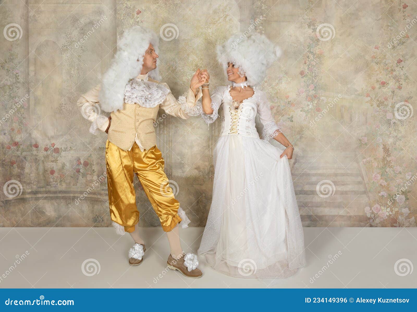 Baroque Style Couple Wigs Dancing in the Studio Stock Photo - Image of ...