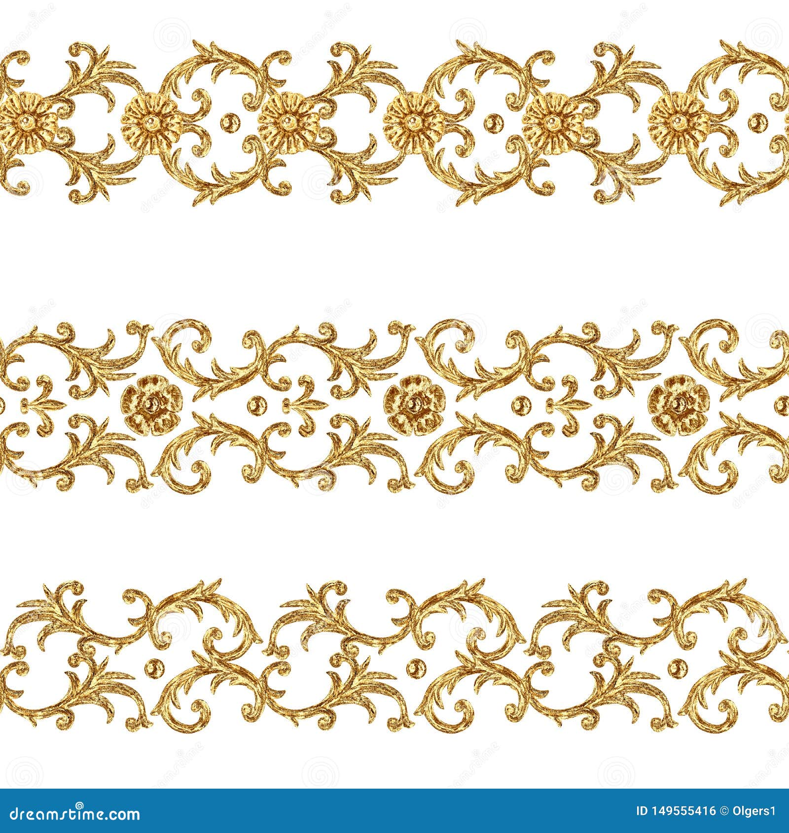 Baroque Style Golden Ornamental Segments Seamless Pattern. Hand Drawn ...