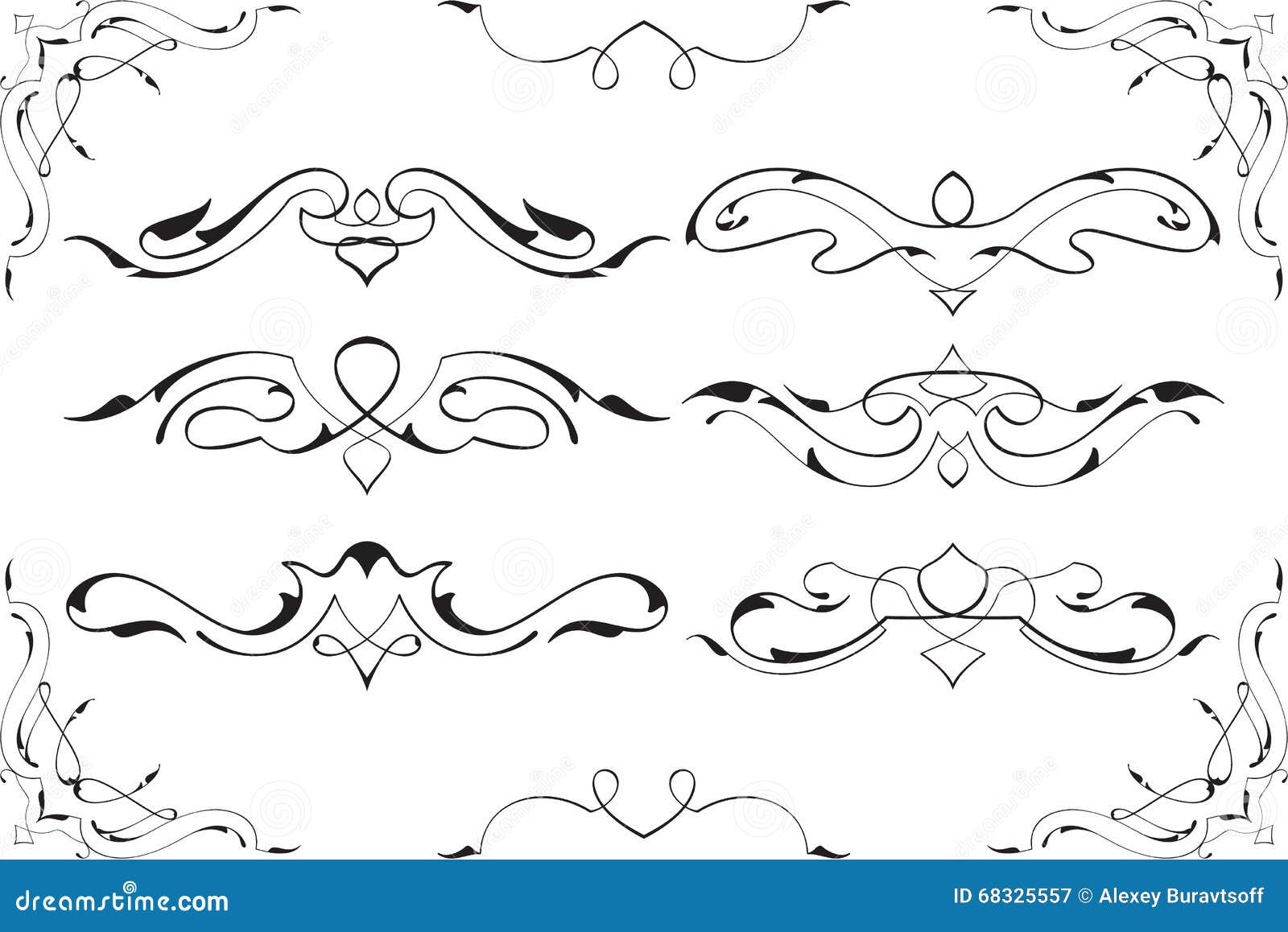 Baroque Swirl Elements Art Set Stock Vector - Illustration of ornament ...