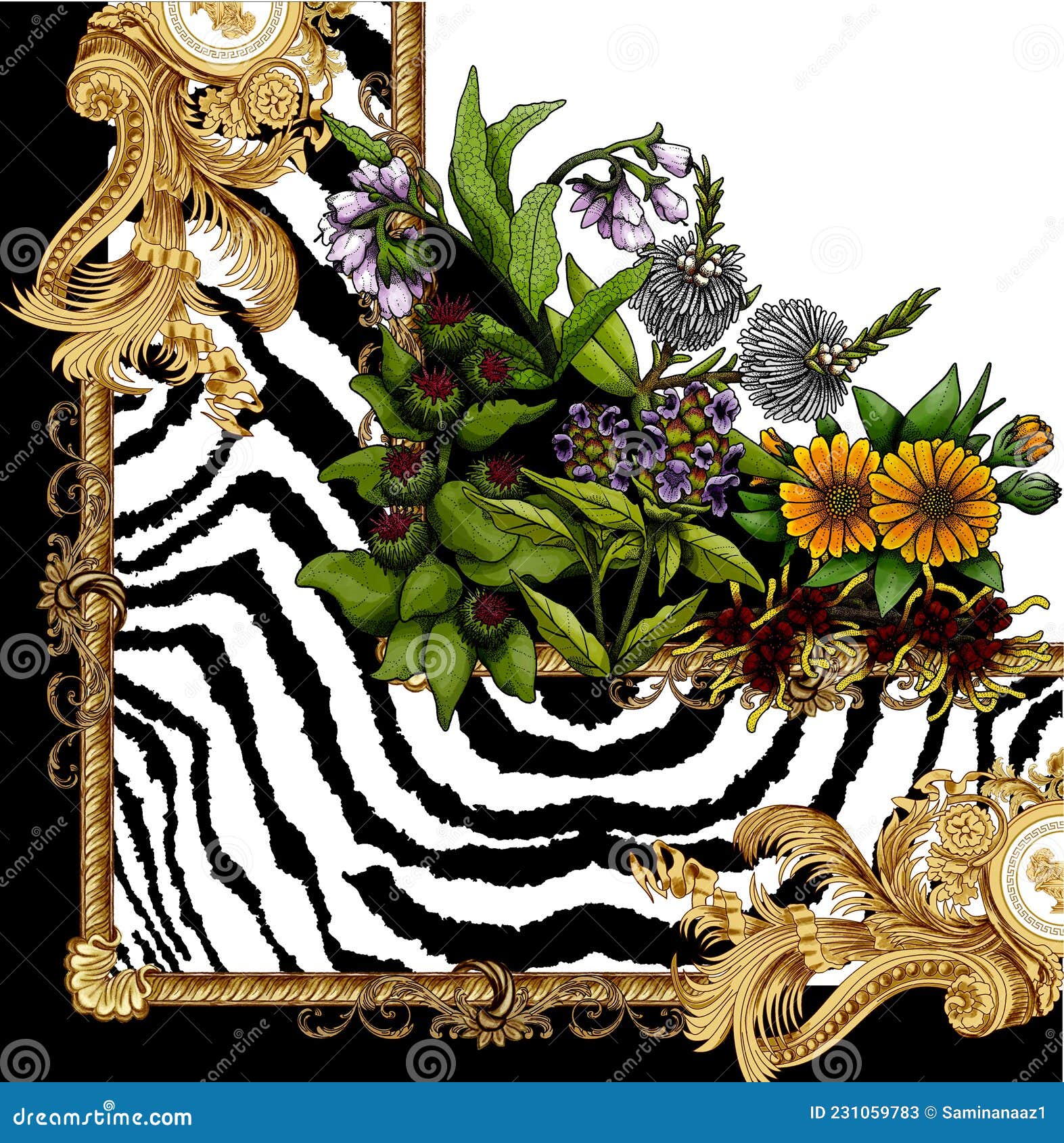Baroque Textile Design Print Created Stock Illustration - Illustration ...