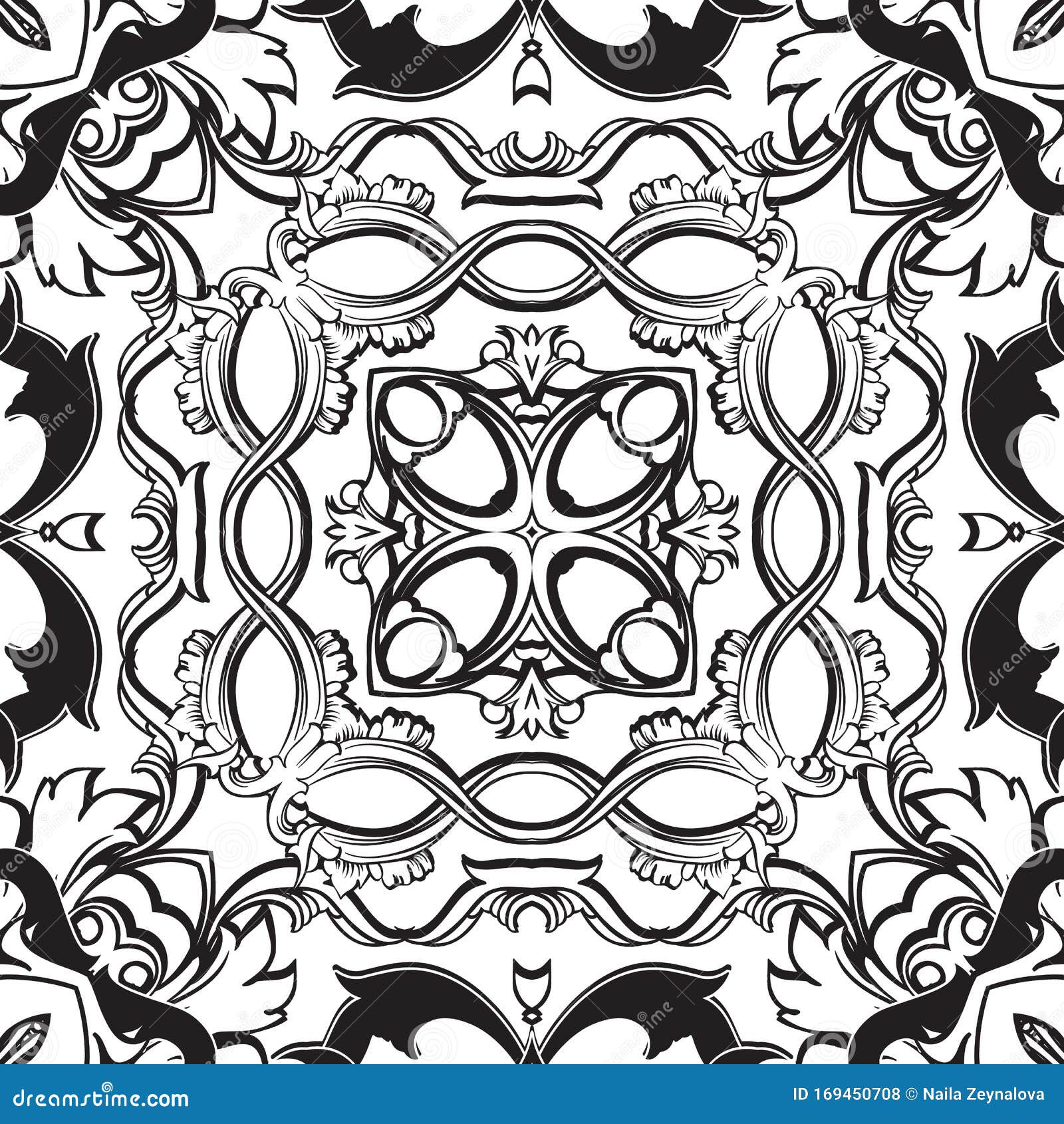 Baroque Vector Seamless Pattern. Black and White Vintage Background ...