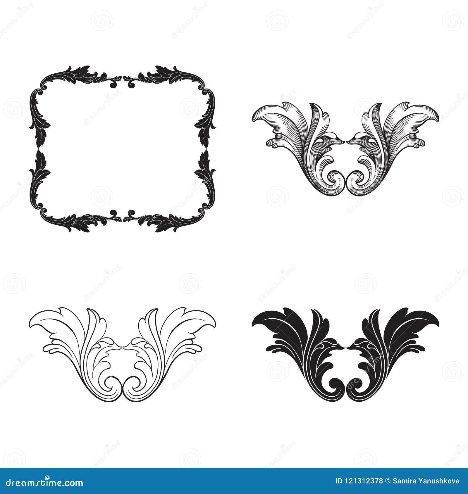 Baroque Vector Set of Vintage Elements Stock Vector - Illustration of ...