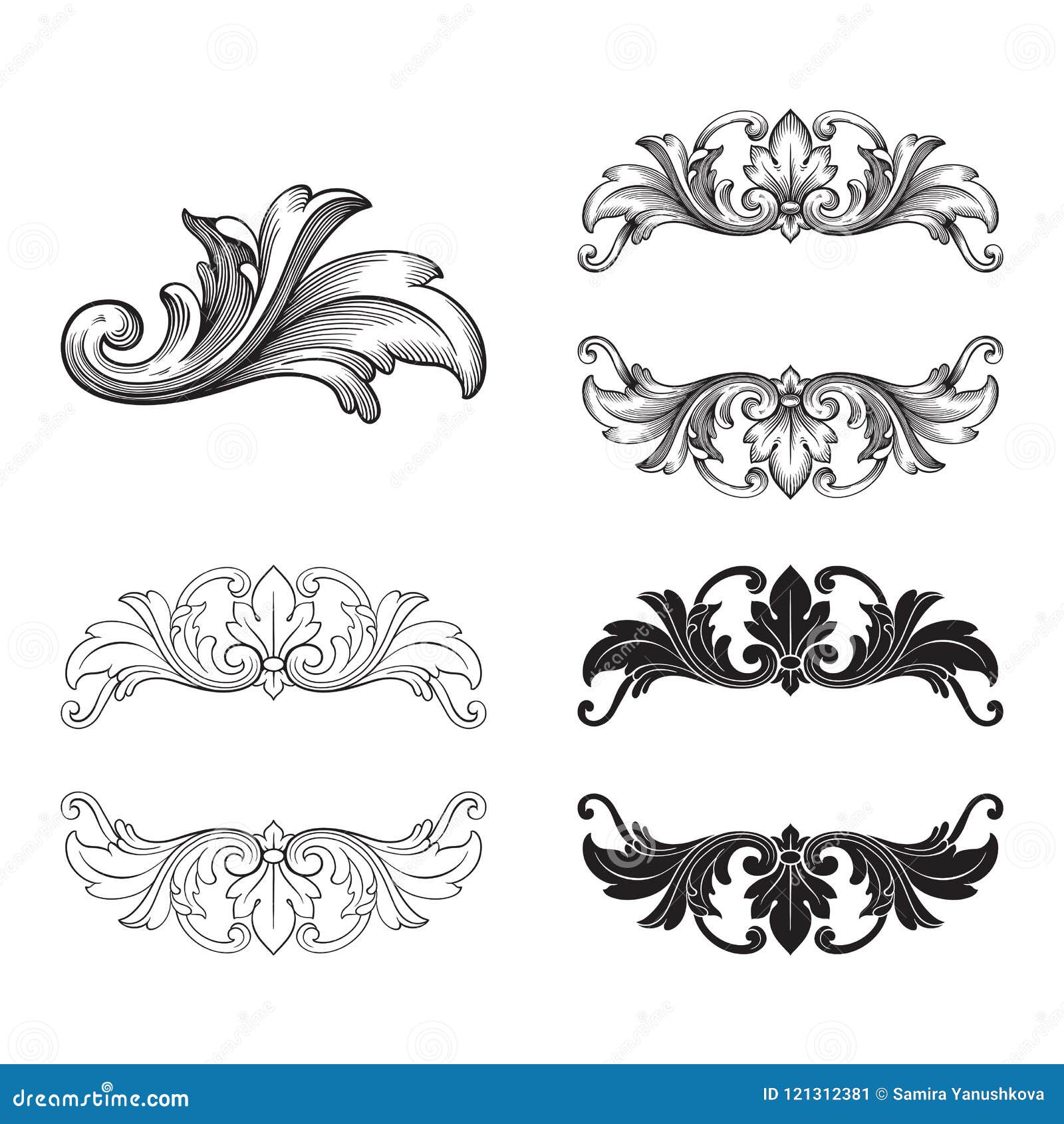 Baroque Vector Set of Vintage Elements Stock Vector - Illustration of ...