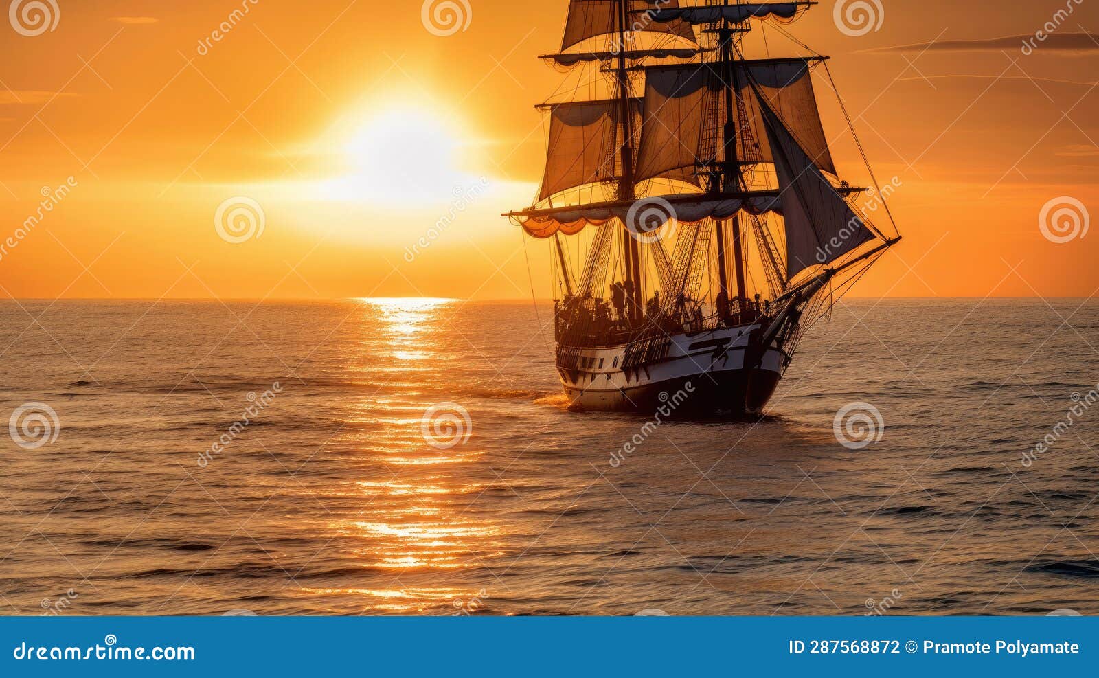 Barque Ship in the Ocean at Sunset. Generative Ai Stock Illustration ...