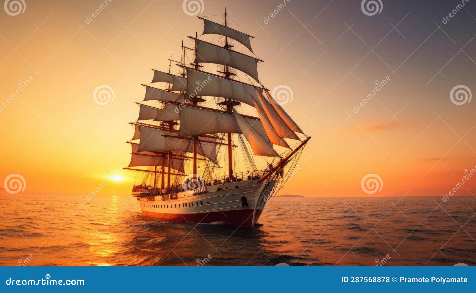 Barque Ship in the Ocean at Sunset. Generative Ai Stock Photo - Image ...