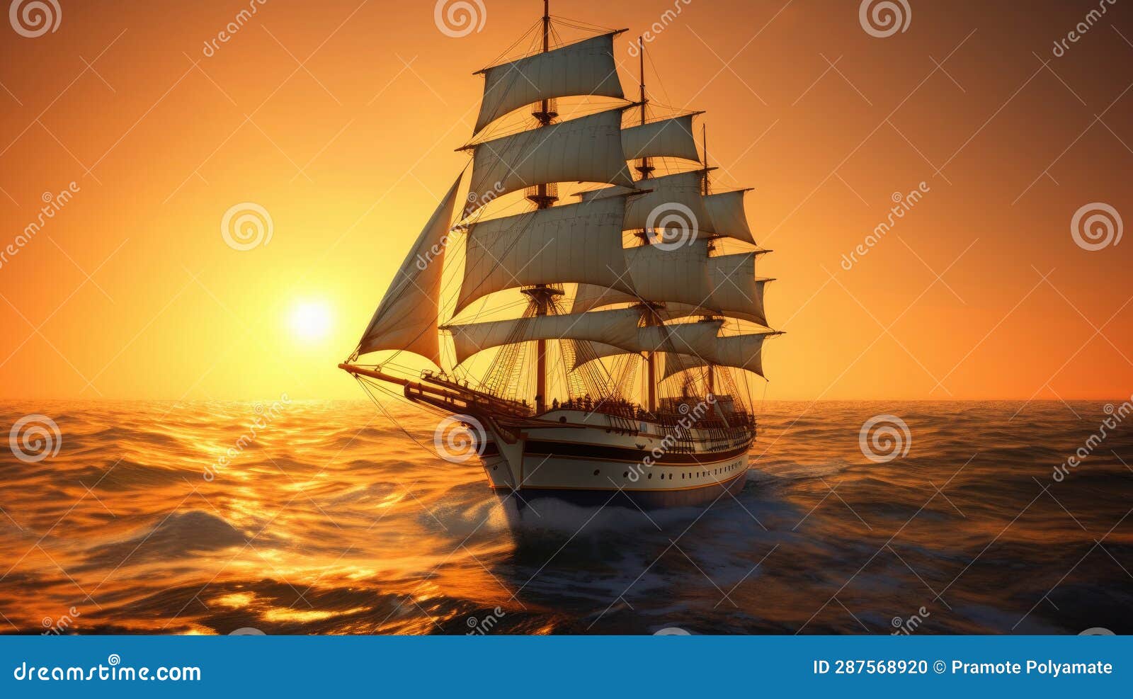 Barque Ship in the Ocean at Sunset. Generative Ai Stock Illustration ...