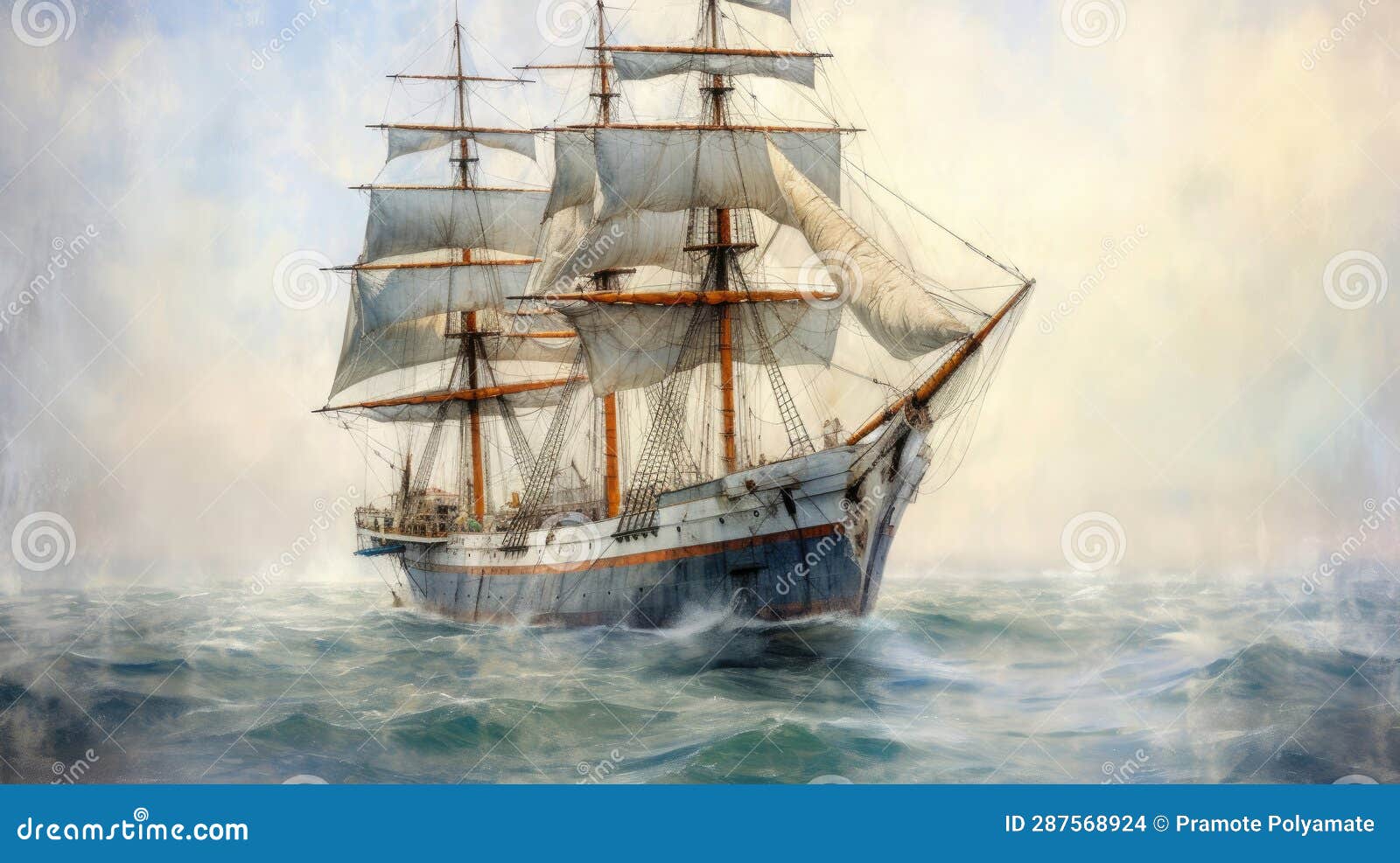 Barque Ship Painted in the Ocean by Watercolor. Generative Ai Stock ...
