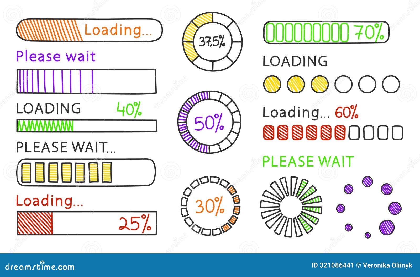 Barra De Carga Dibujada a Mano. Indicadores De Progreso De Doodle Barra De Descarga Circular Y ...