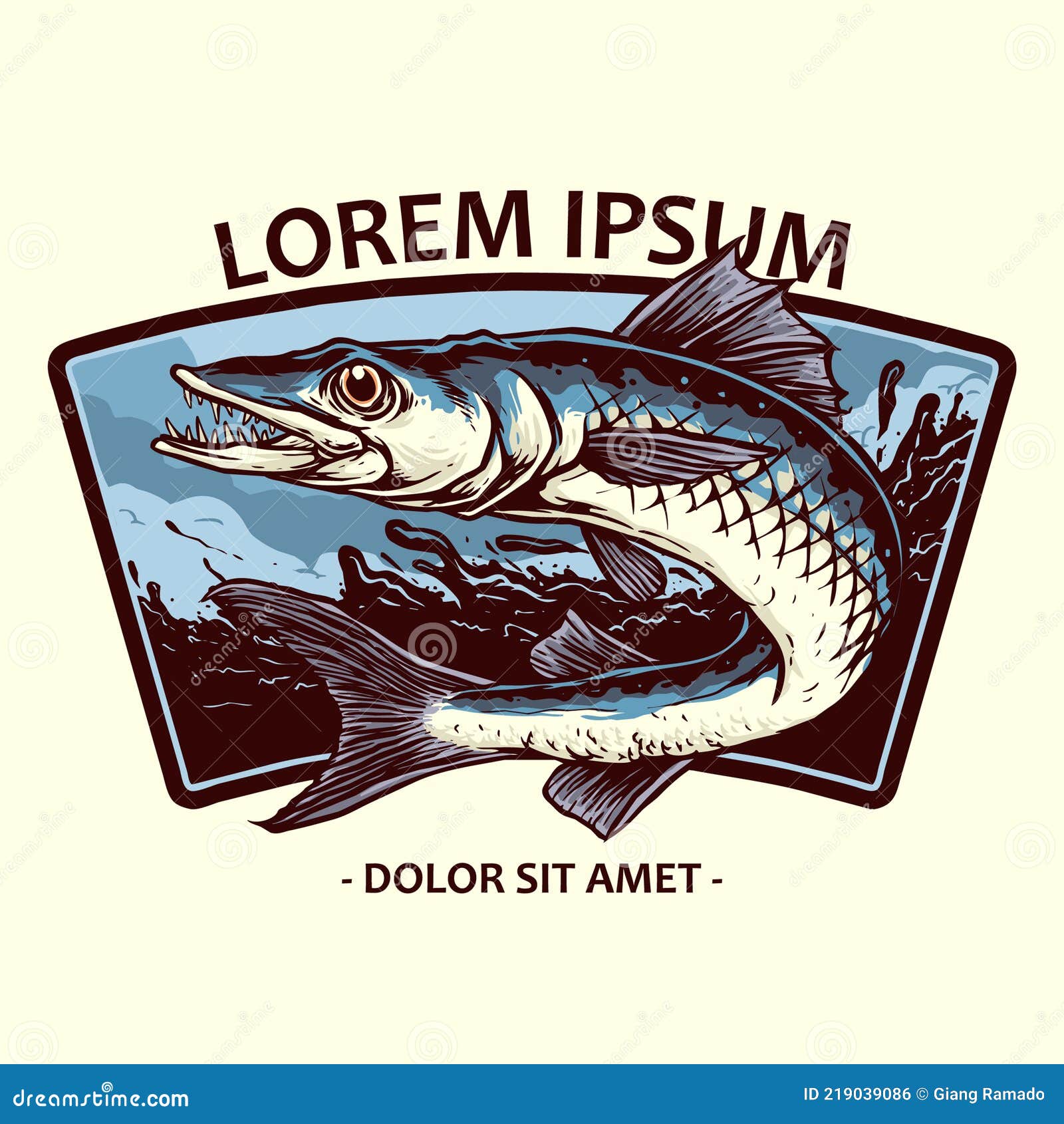 Barracuda Fish in the Wave Logo Badge for Fishing Vector Illustration ...