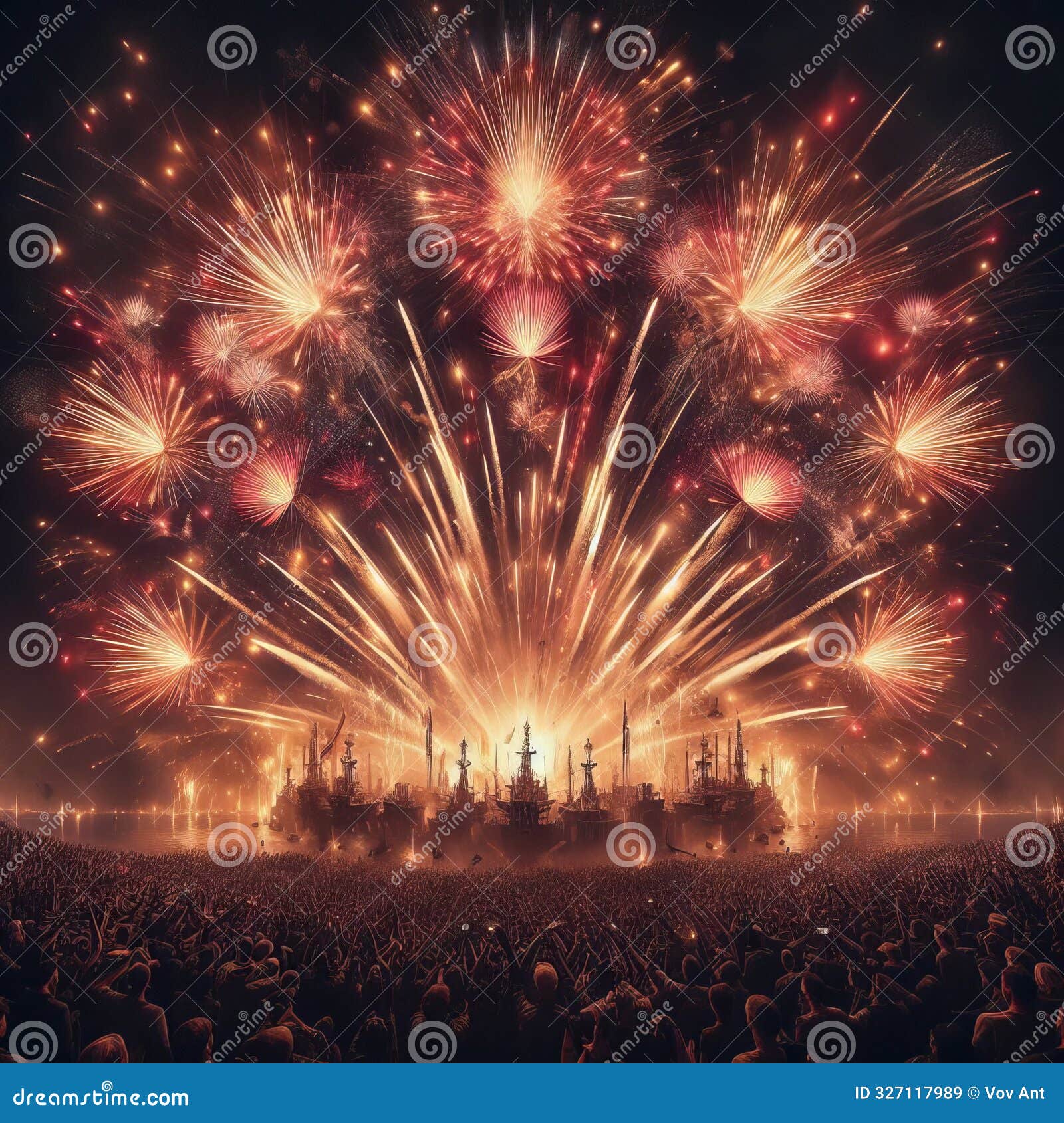 Barrages Intense, Rapid Fire Fireworks that Explode in Stock Image ...