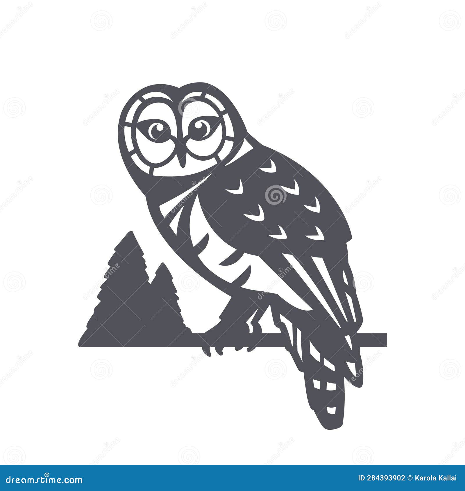 Barred Owl Sitting on a Branch Stock Vector - Illustration of sitting ...