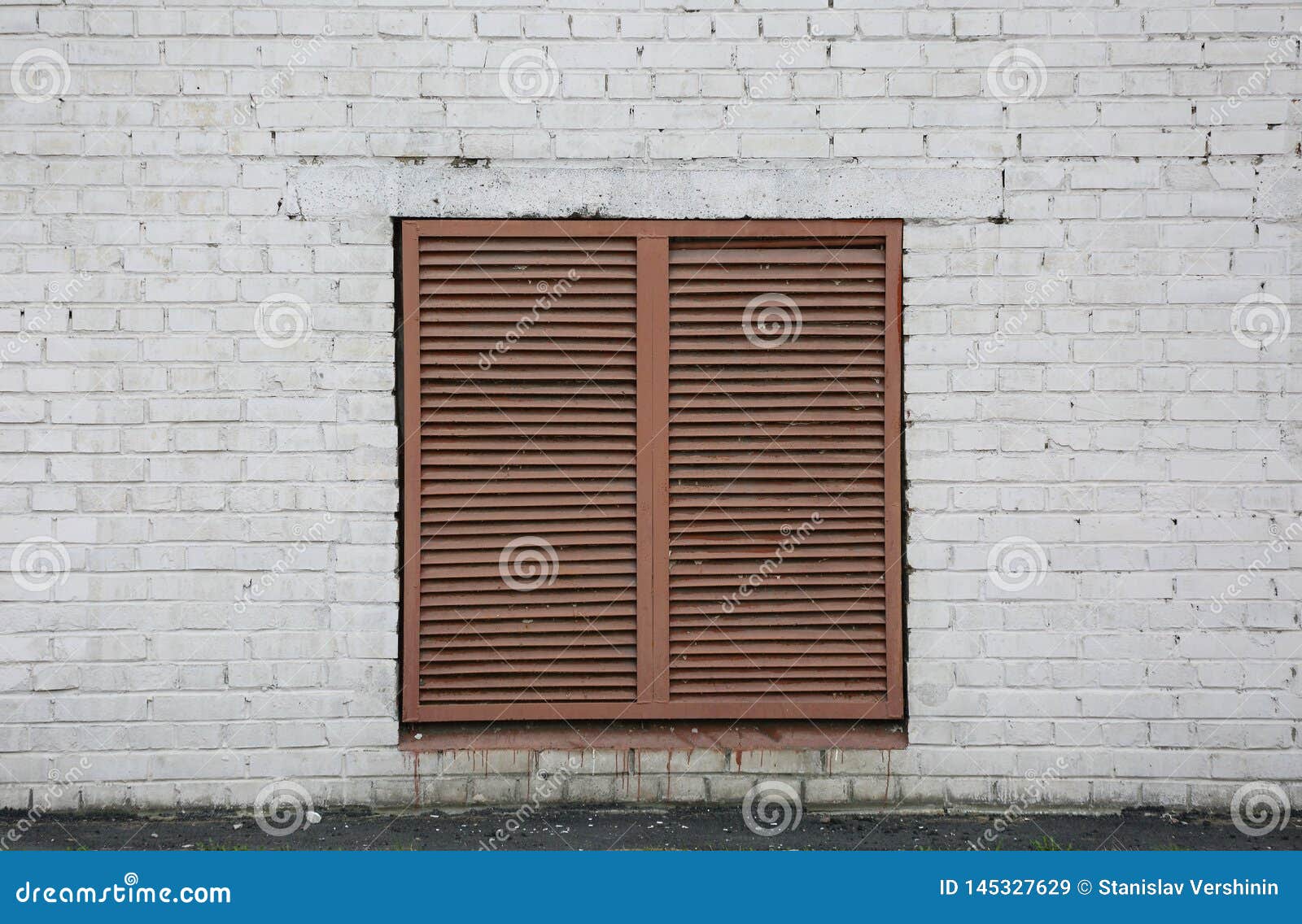 Barred Ventilation Window in White Brick Wall Stock Image - Image of ...