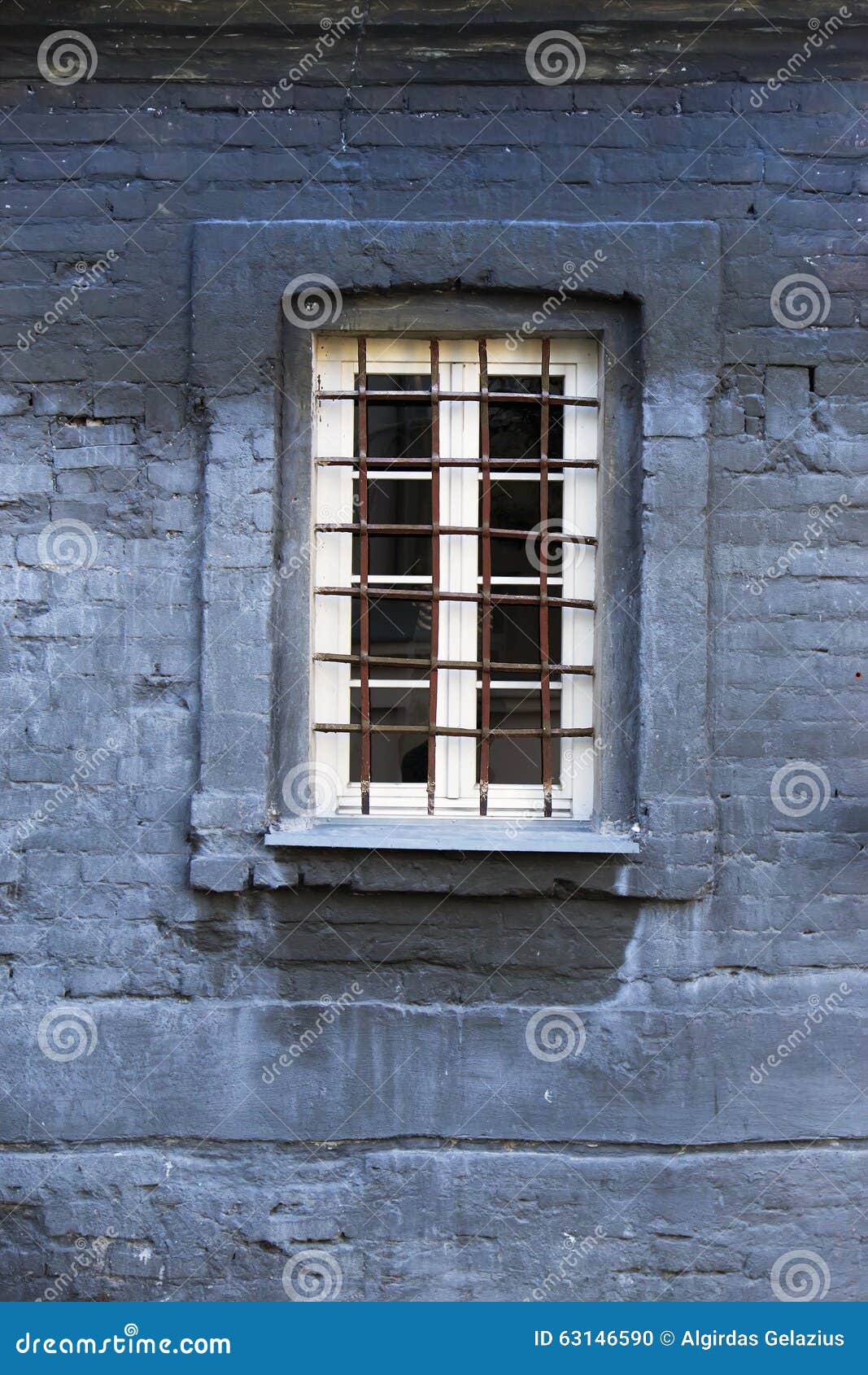 Barred Window on an Old Brick Building Stock Photo - Image of ...