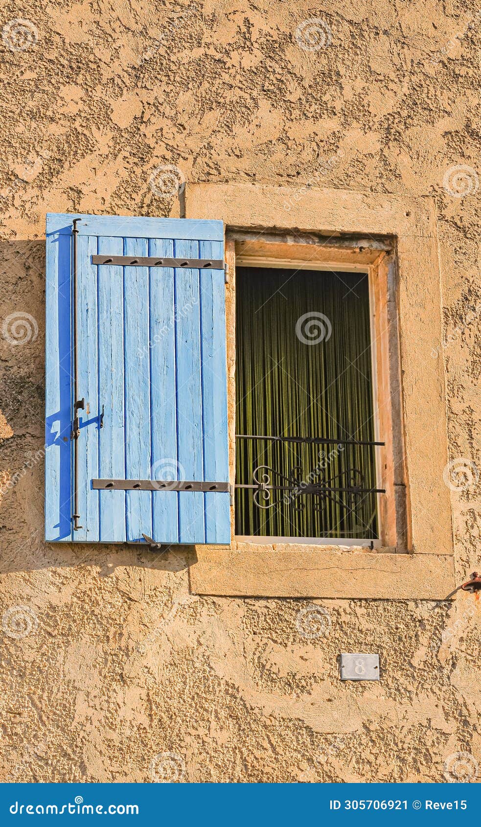 Barred Window with Open, Blue, Wood, Window Shutter Stock Image - Image ...