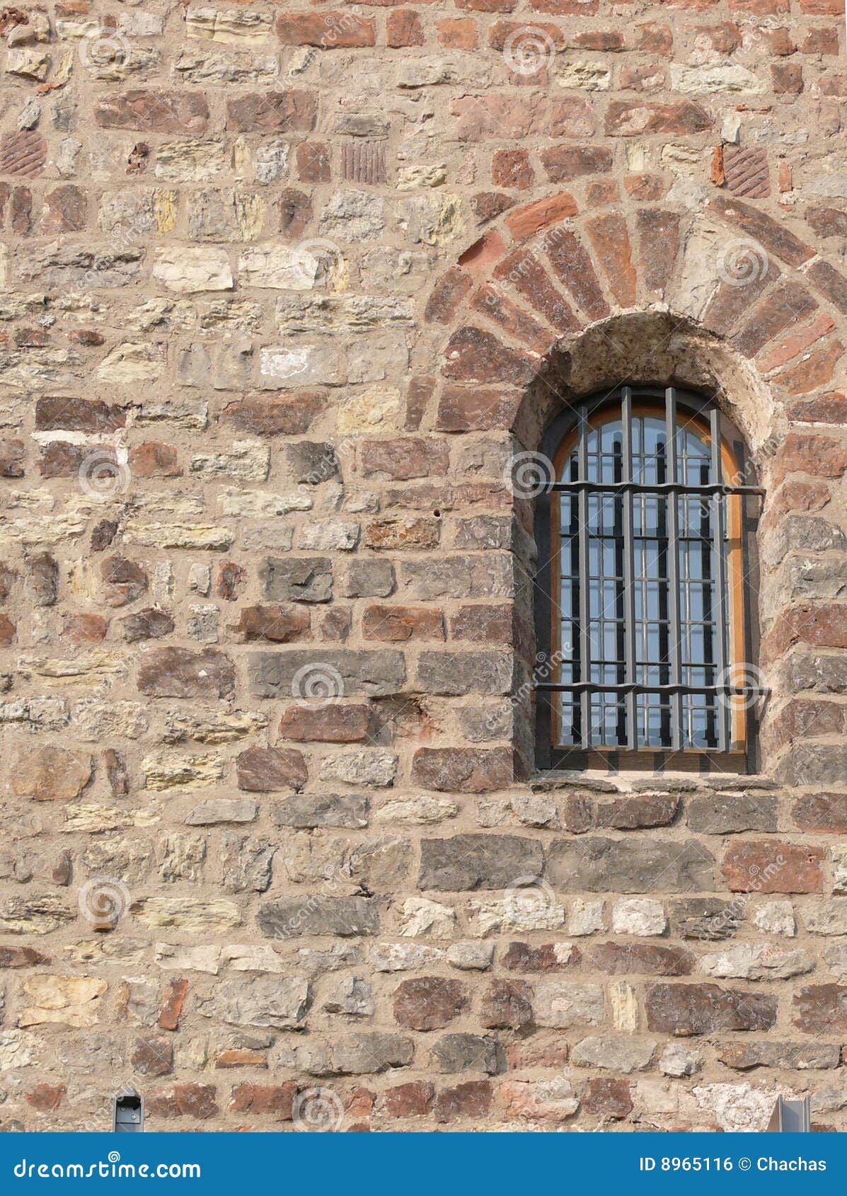 Barred Window in Stone Wall Stock Photo - Image of detailed, iron: 8965116