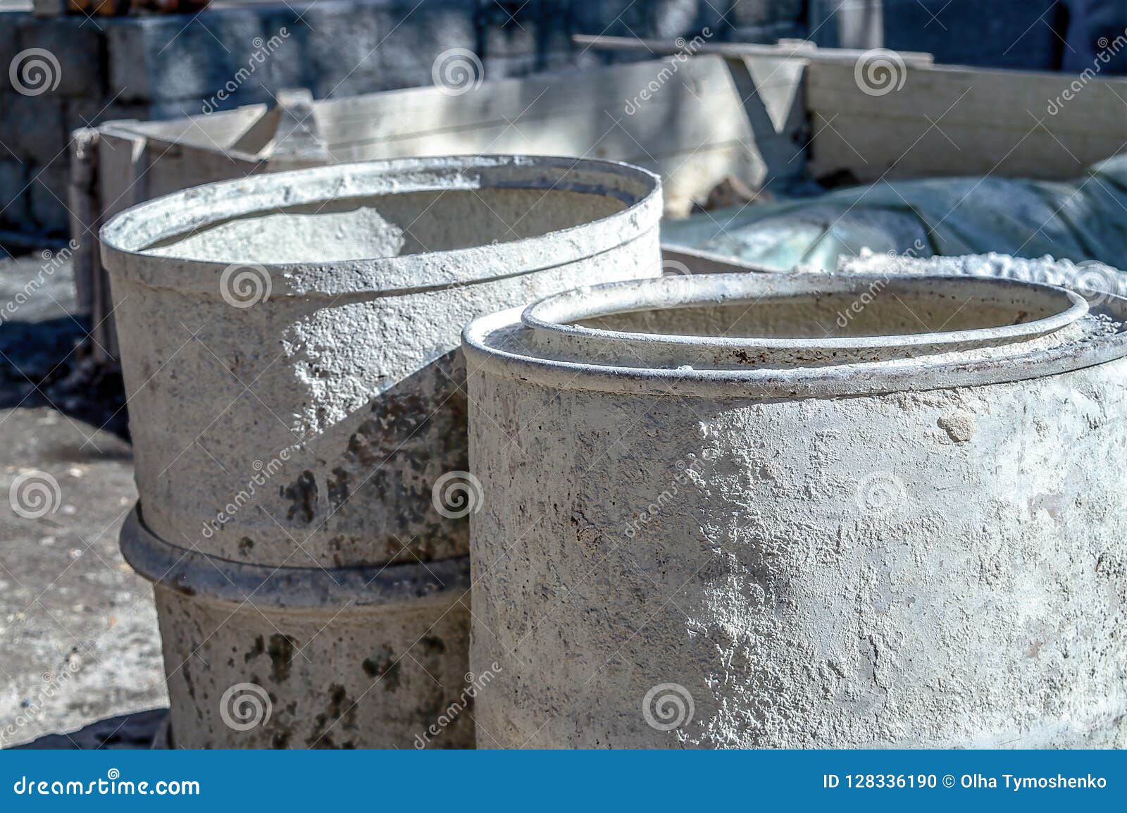 Barrel Construction Gray Color on the Street Stock Photo - Image of ...