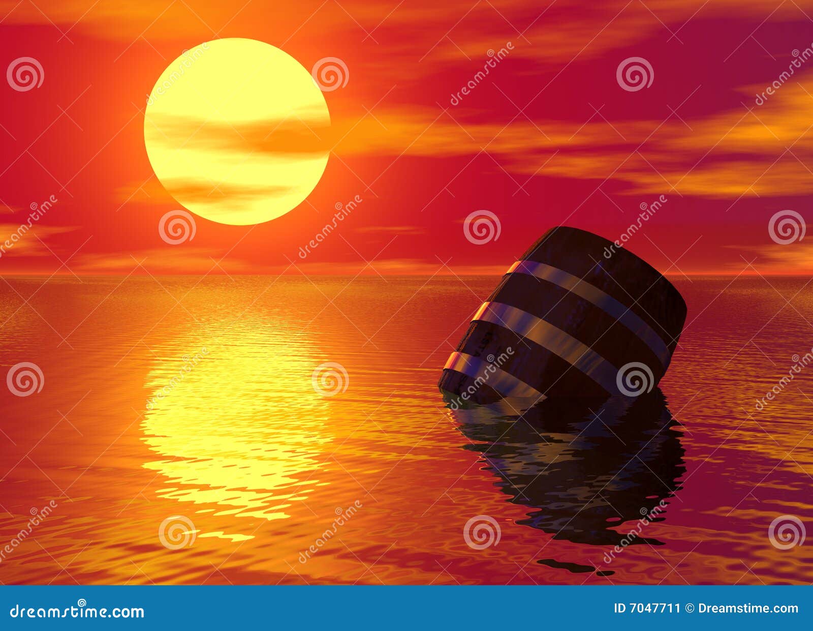 Barrel Floating in the Ocean Stock Illustration - Illustration of float ...