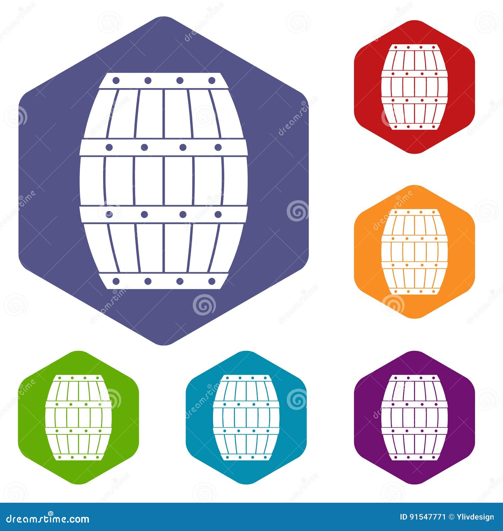 Barrel icons set hexagon stock vector. Illustration of brown - 91547771