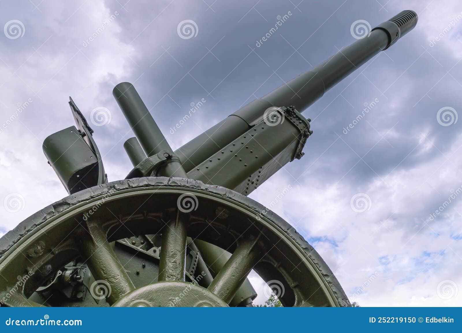 The Barrel of a Large-caliber Howitzer with a Muzzle Brake Stock Photo ...