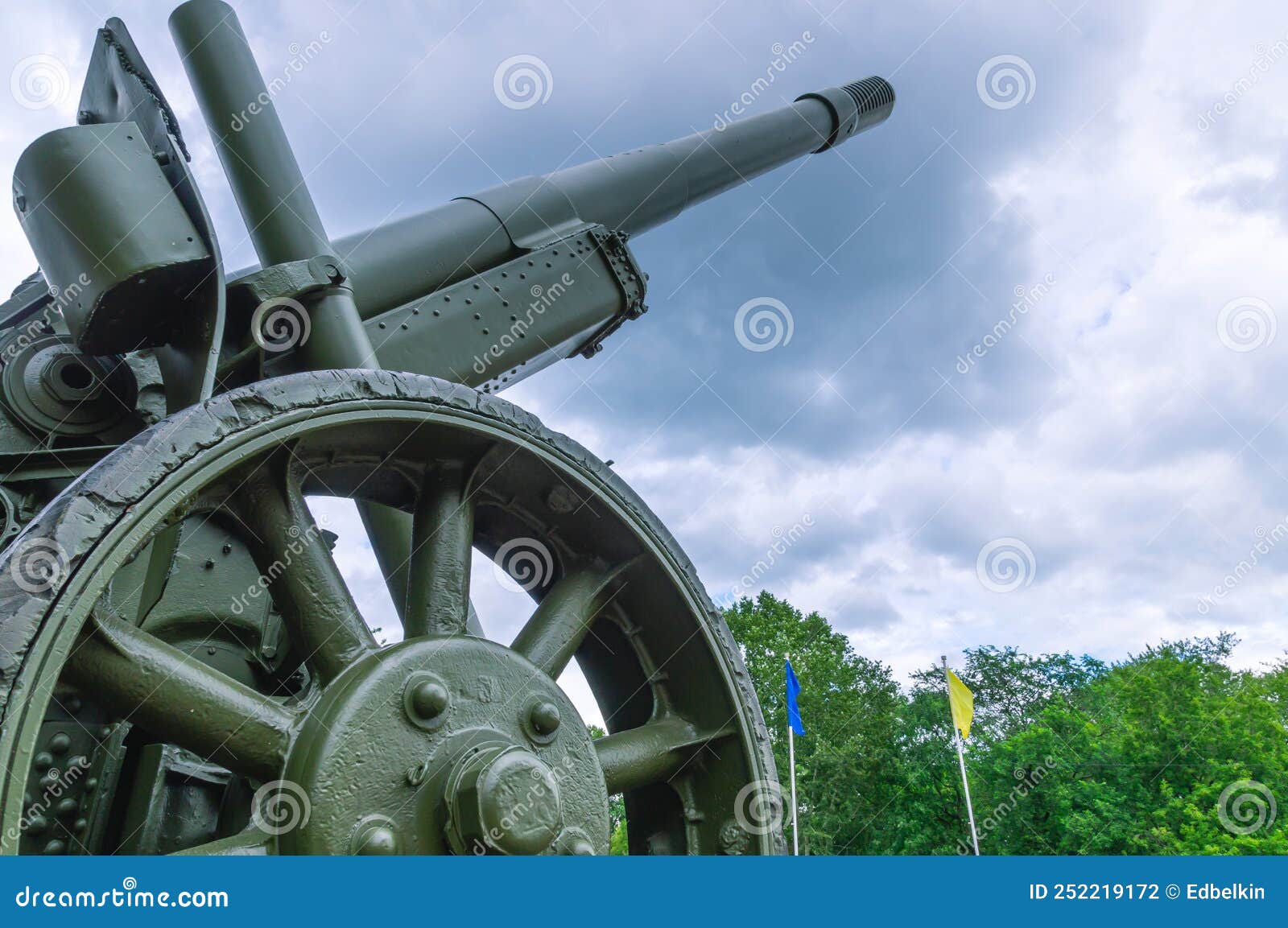 The Barrel of a Large-caliber Howitzer with a Muzzle Brake Stock Photo ...