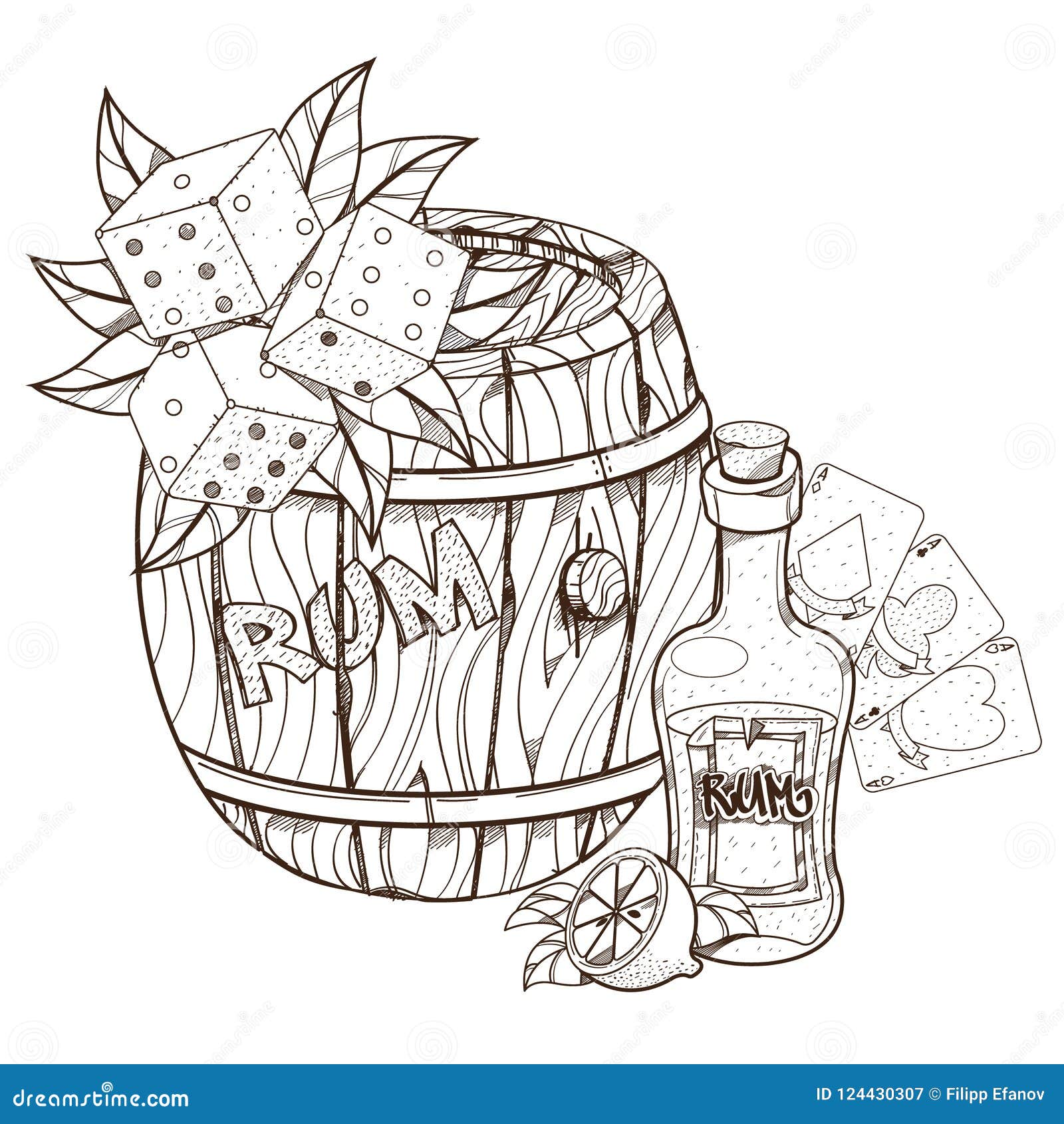 Barrel of Rum, Bottle, Playing Cards, Dice. Graphics Pirate Theme ...