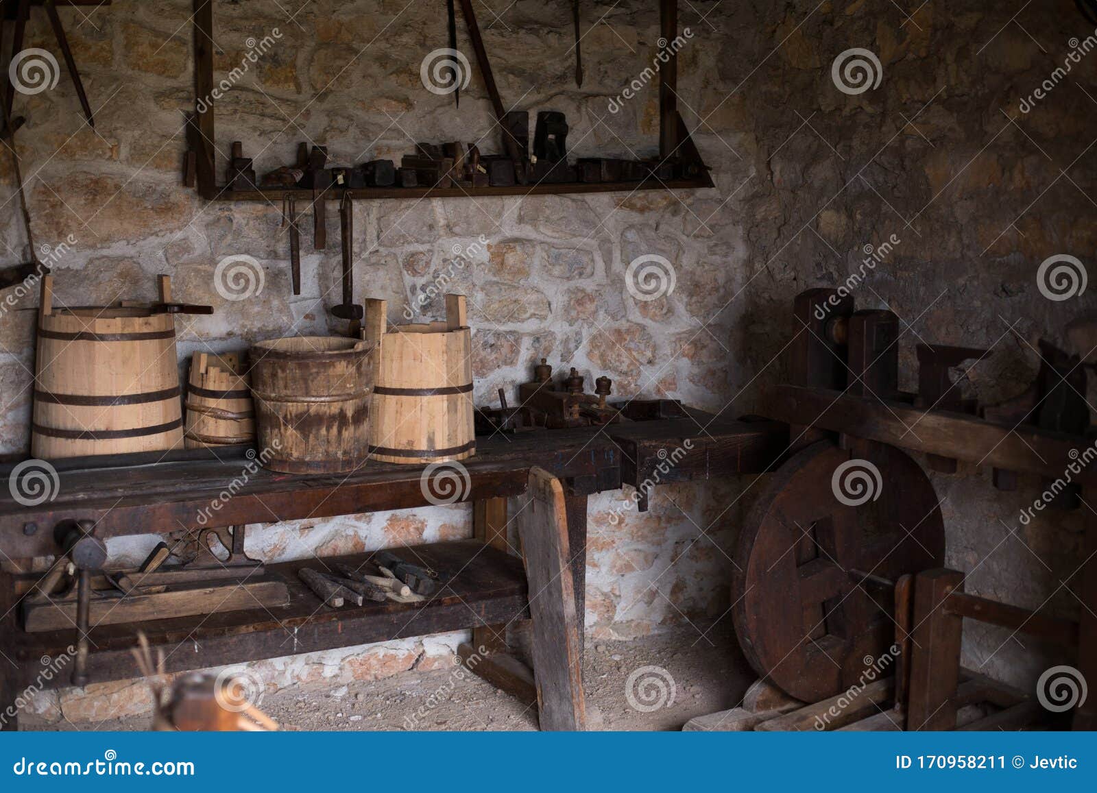 Barrel Workshop with Traditional Tools Stock Image - Image of ...