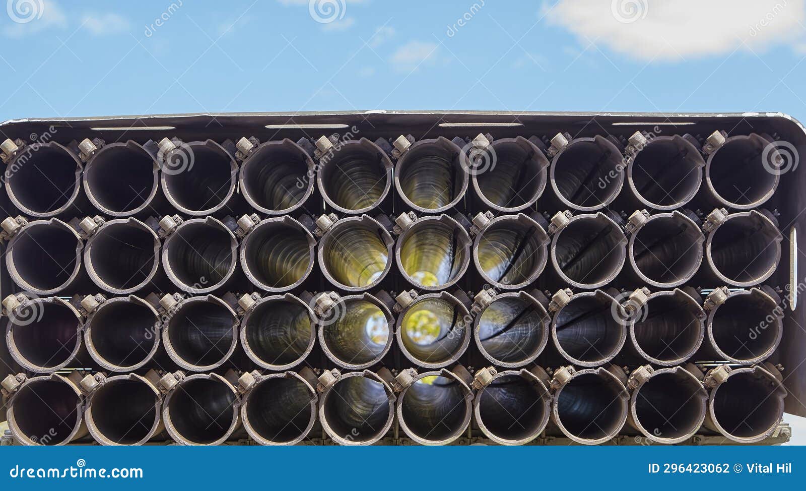 Barrels of Multiple Launch Rocket Systems, Background Stock Photo ...