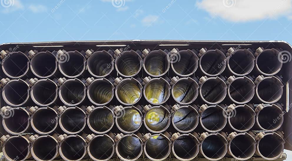 Barrels of Multiple Launch Rocket Systems, Background Stock Photo ...