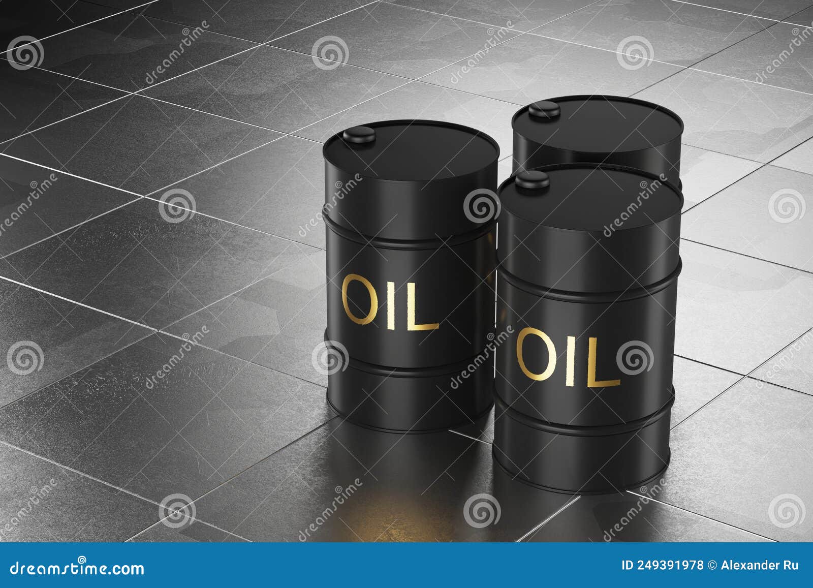 Barrels with Oil on a Technological Background. Several Black Metal ...