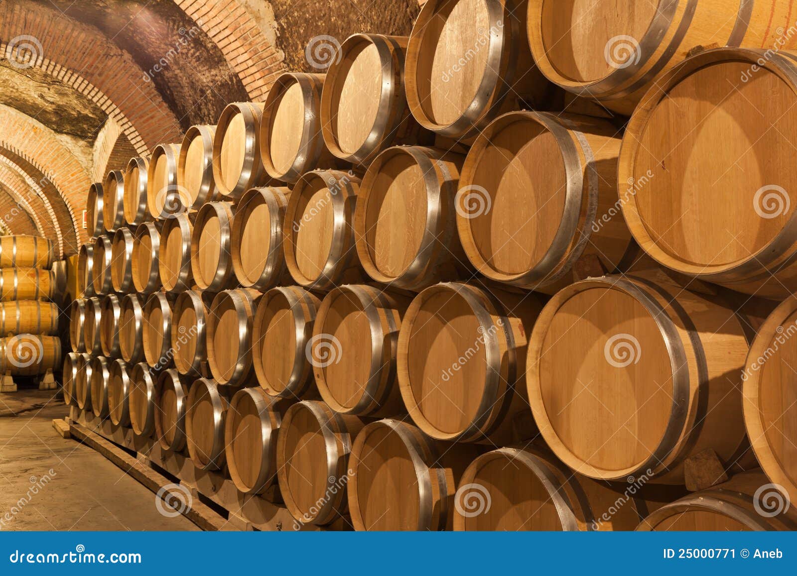 Barrels of wine in cellar stock image. Image of cellar - 25000771