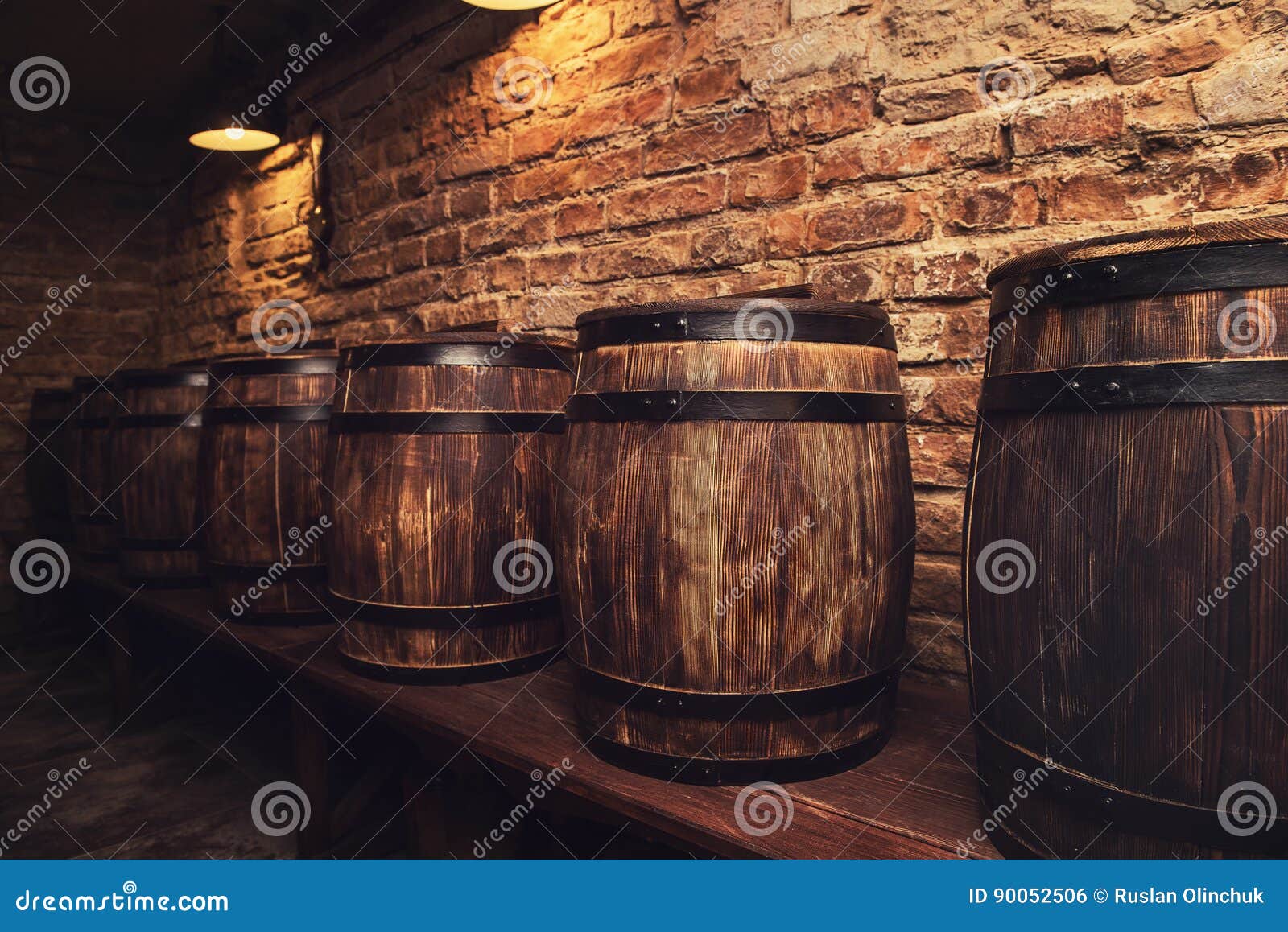 Barrels in the wine cellar stock photo. Image of underground - 90052506