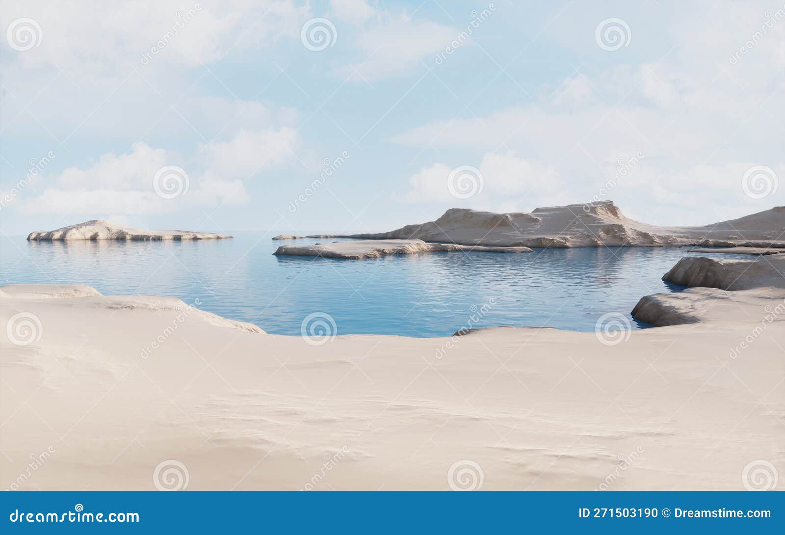Barren Land and Lakes, 3d Rendering Stock Illustration - Illustration ...