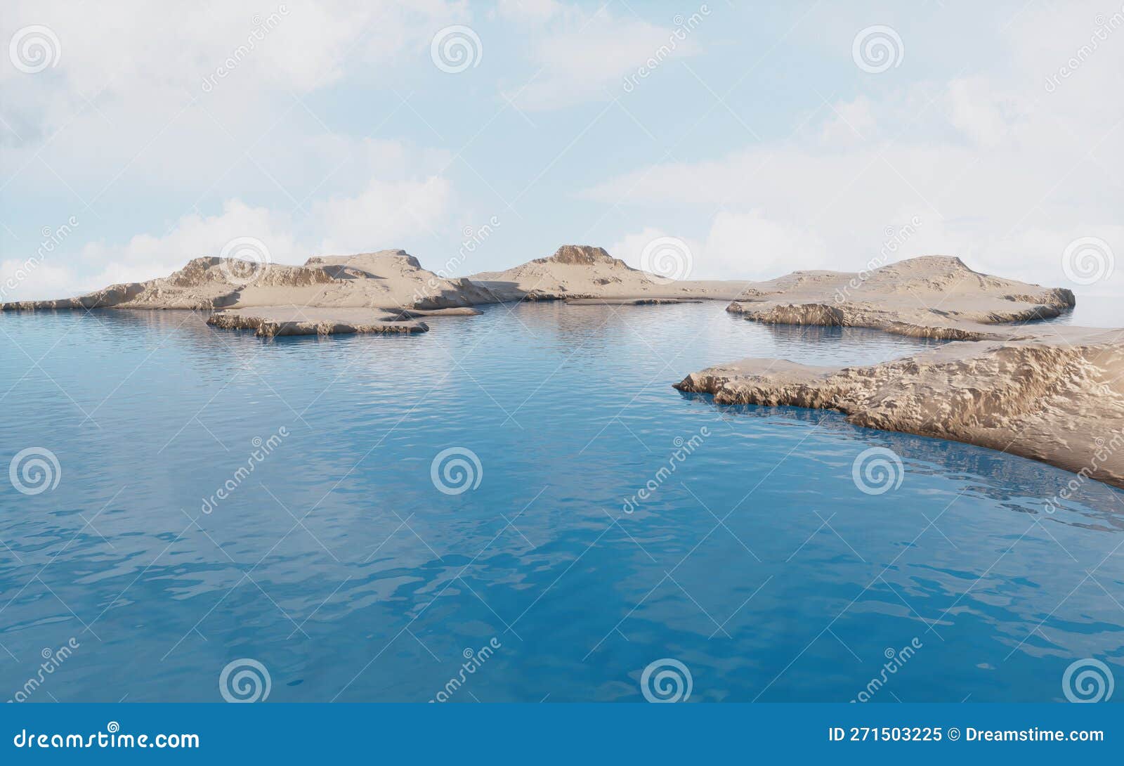 Barren Land and Lakes, 3d Rendering Stock Illustration - Illustration ...