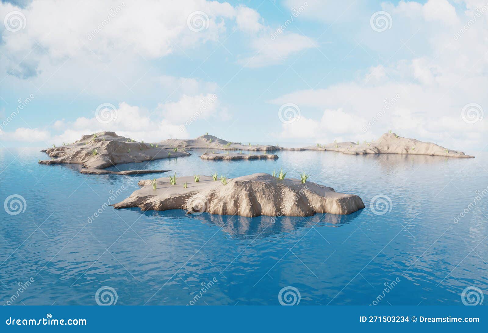 Barren Land and Lakes, 3d Rendering Stock Illustration - Illustration ...