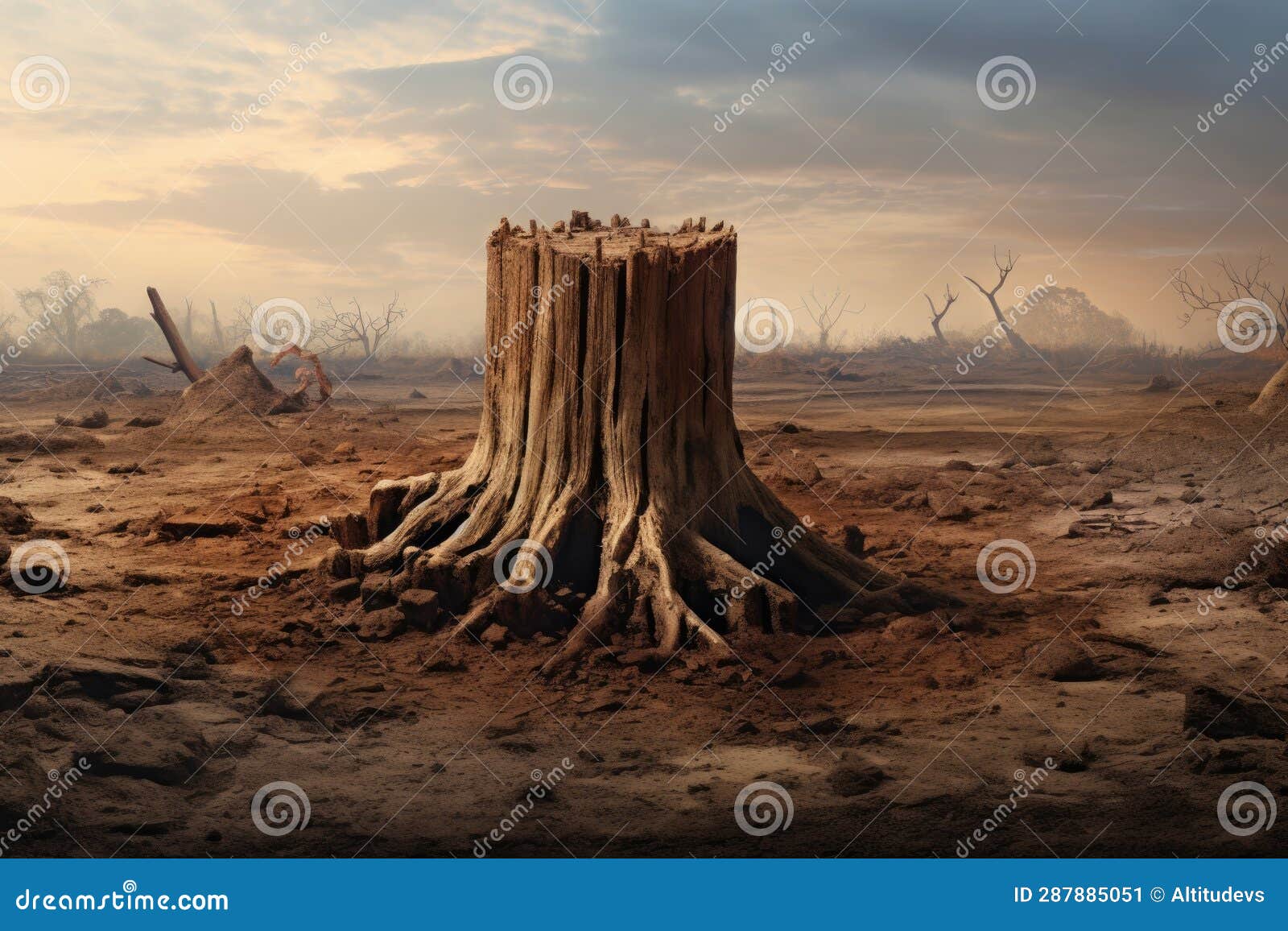 Barren Land with Single Tree Stump Illustrating Deforestation Stock ...