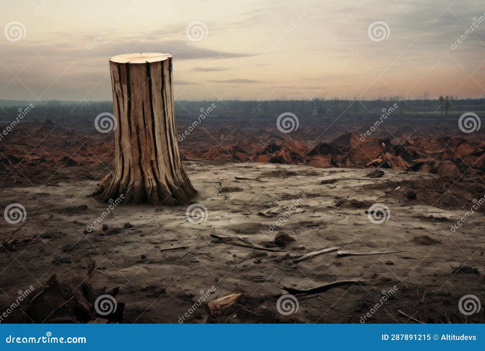 Barren Land with Single Tree Stump Illustrating Deforestation Stock ...