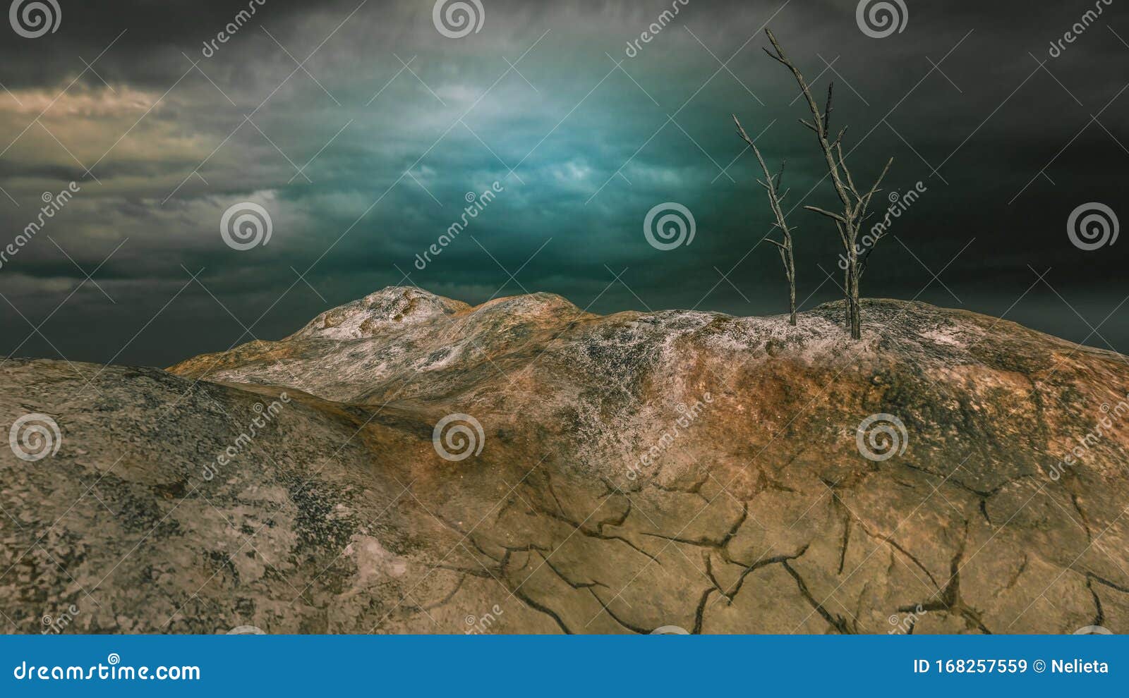 Barren Landscape CG stock illustration. Illustration of sunset - 168257559