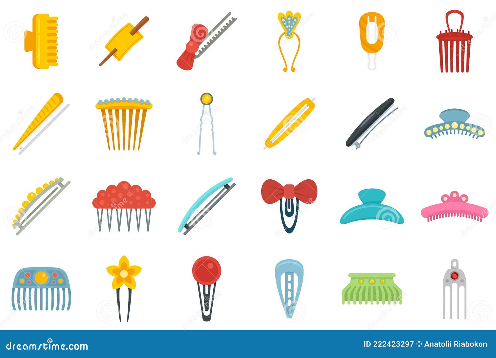 Barrette Icons Set Flat Vector Isolated Stock Vector - Illustration of ...