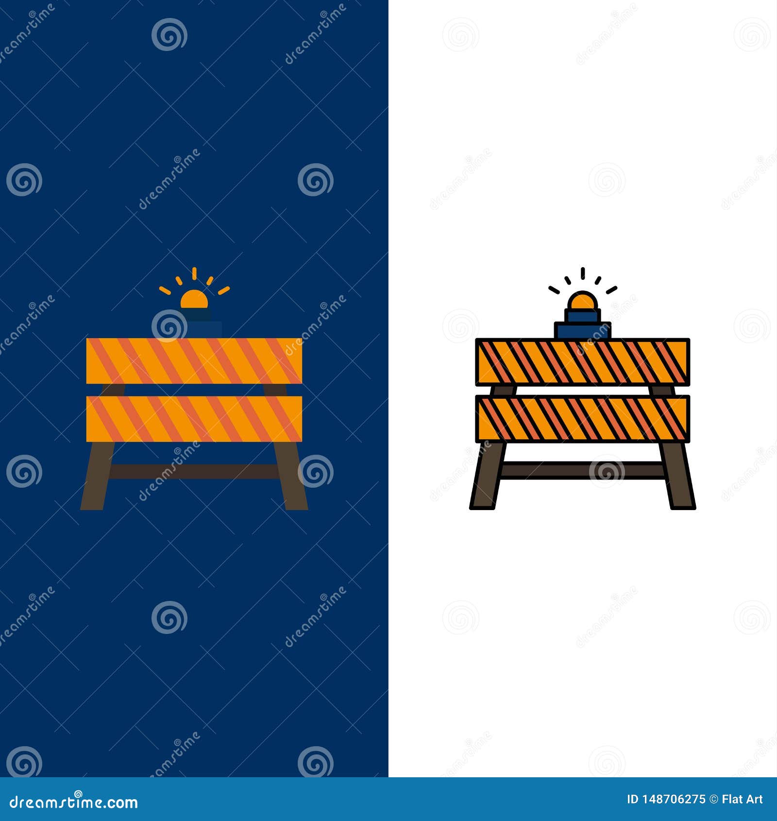 Barrier, Construction, Stop, Closed, Road Icons. Flat and Line Filled ...