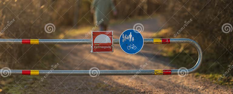 Barrier Gate with Signs on Dirt Path.. Stock Image - Image of barrier ...