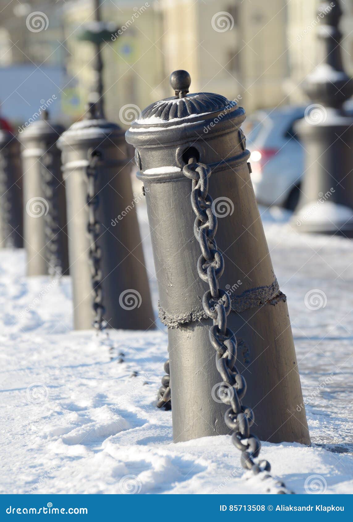 Barrier posts with chain. stock photo. Image of harbour - 85713508