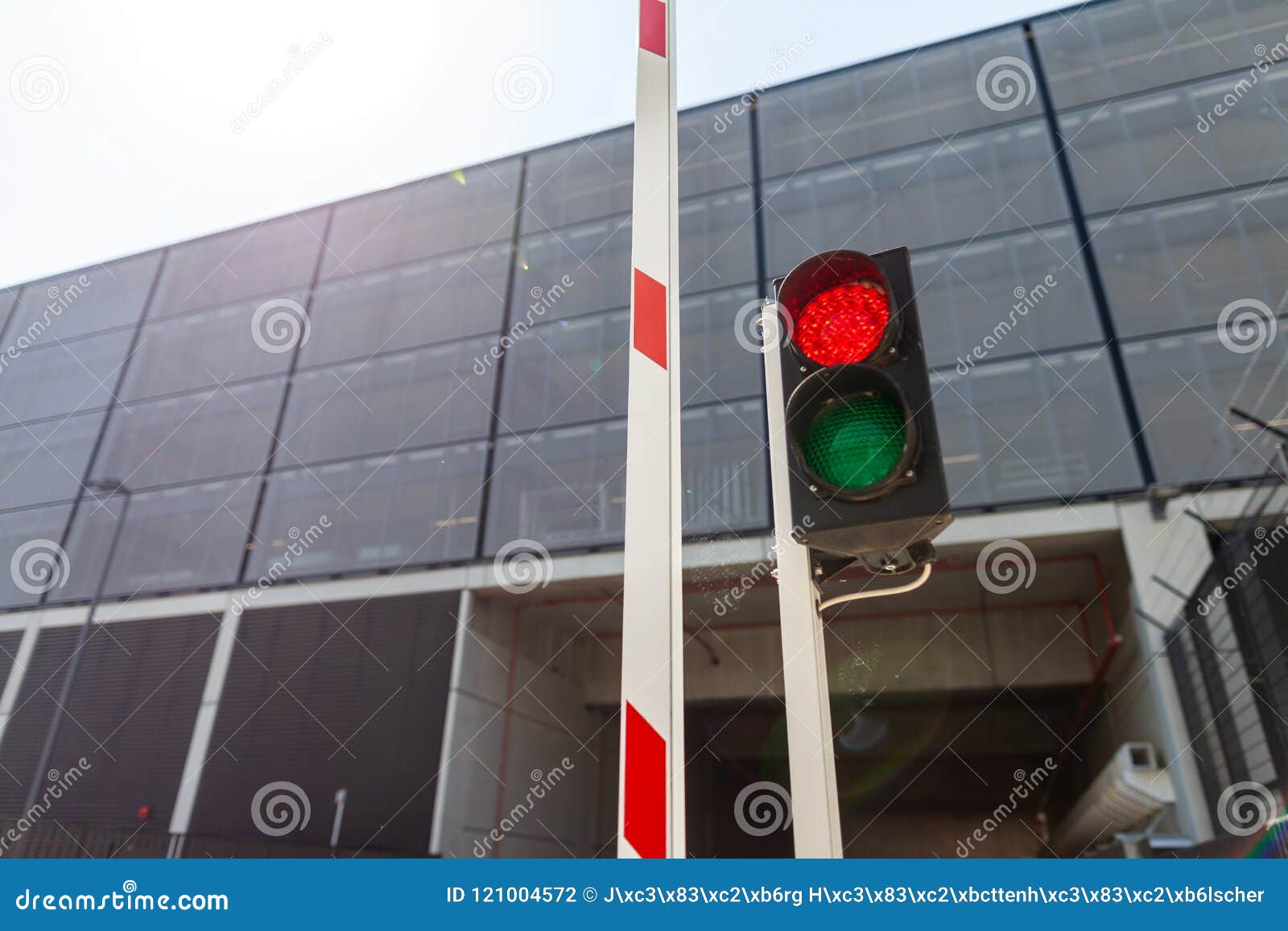 Barrier with a Red Traffic Light Stock Photo - Image of electric ...