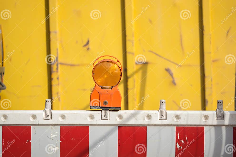 A Barrier with Reflector at a Construction Site Stock Image - Image of ...