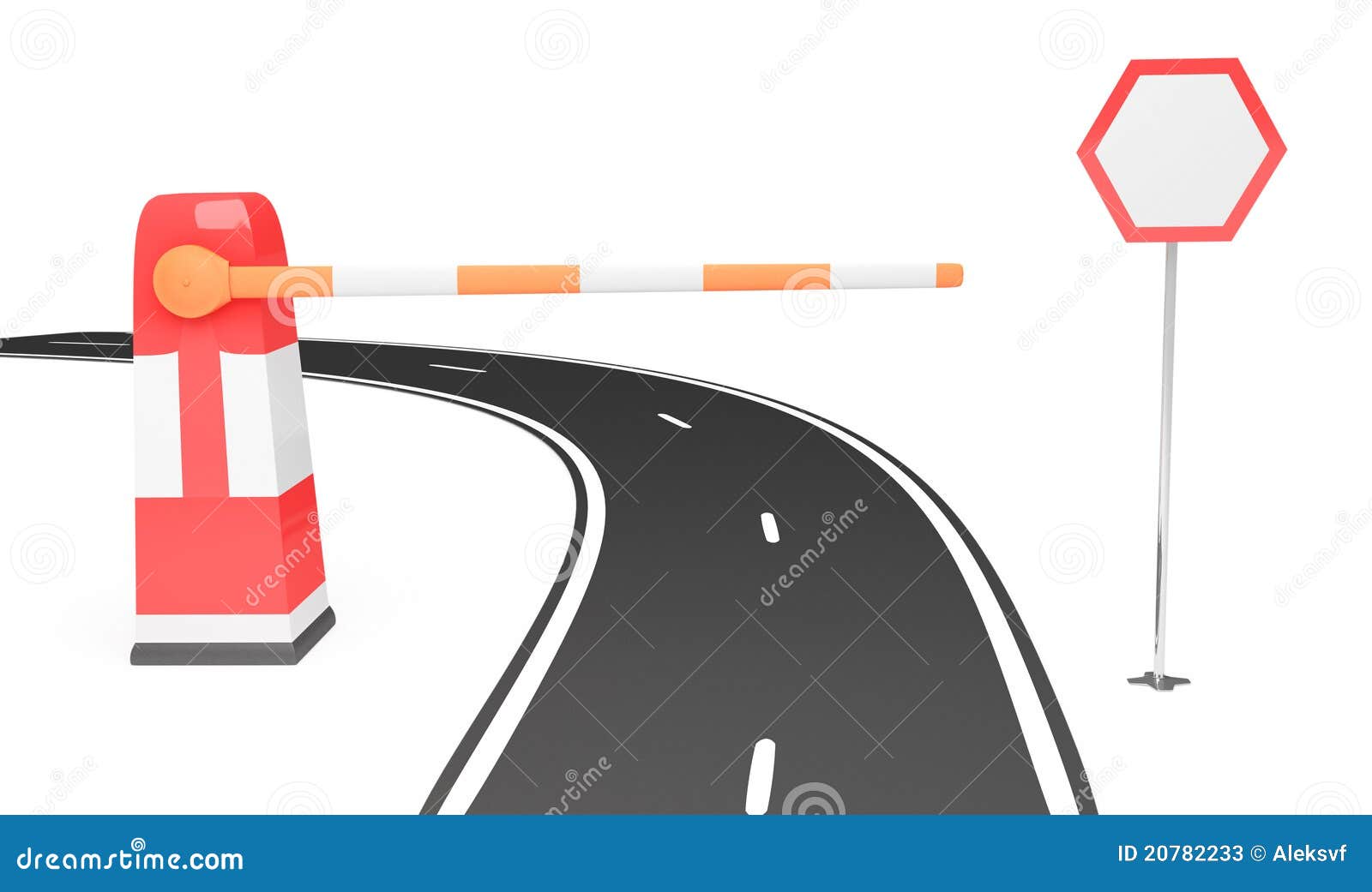 Barrier and Traffic Sign Near Road Stock Illustration - Illustration of ...