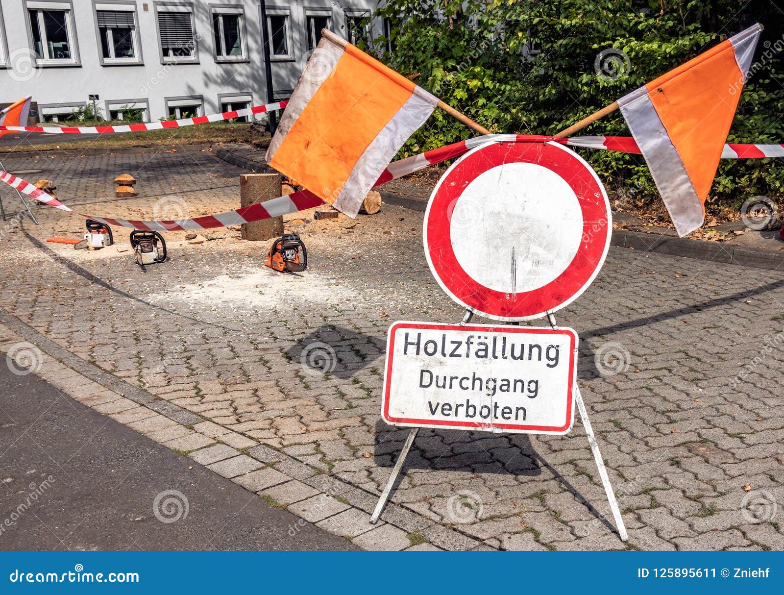 Barrier and Warning Sign with the German Note: Logging, Passage ...