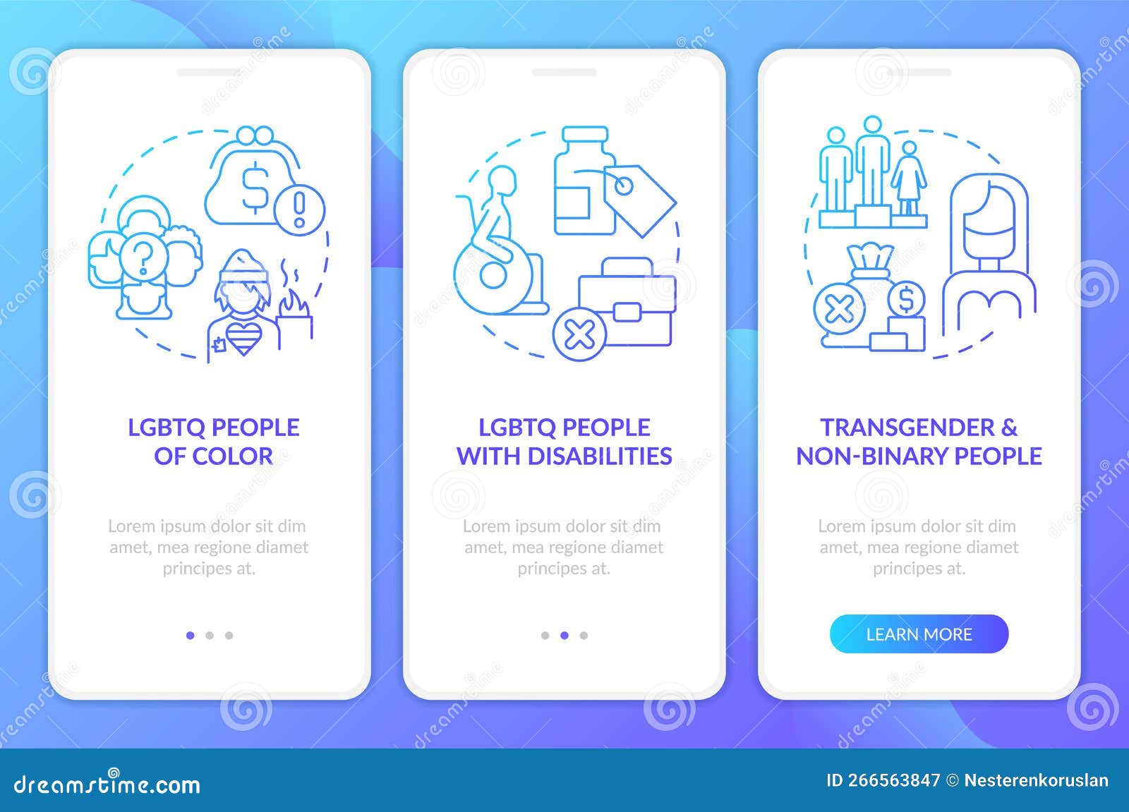 Barriers for Different LGBTQ Groups Blue Gradient Onboarding Mobile App ...