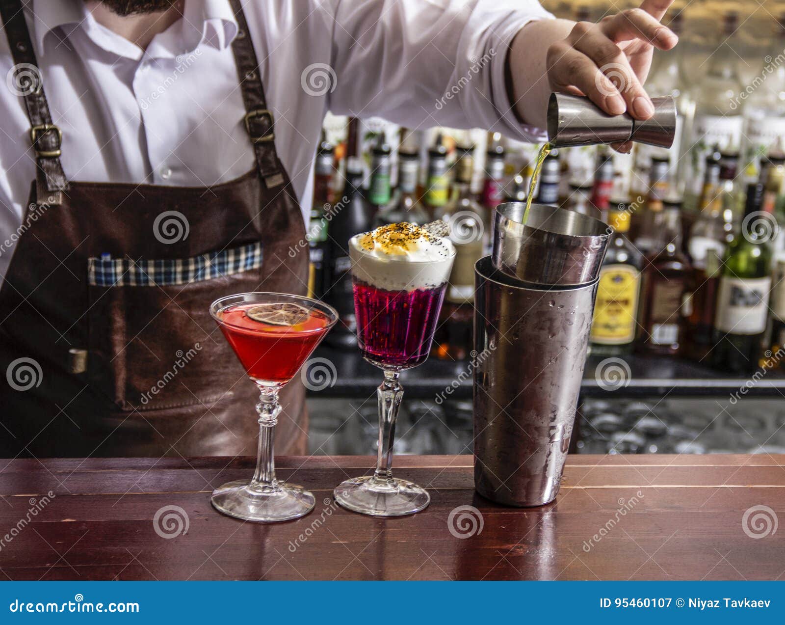 Bartender is Adding Ingredient in Shaker at Bar Counter Stock Image ...