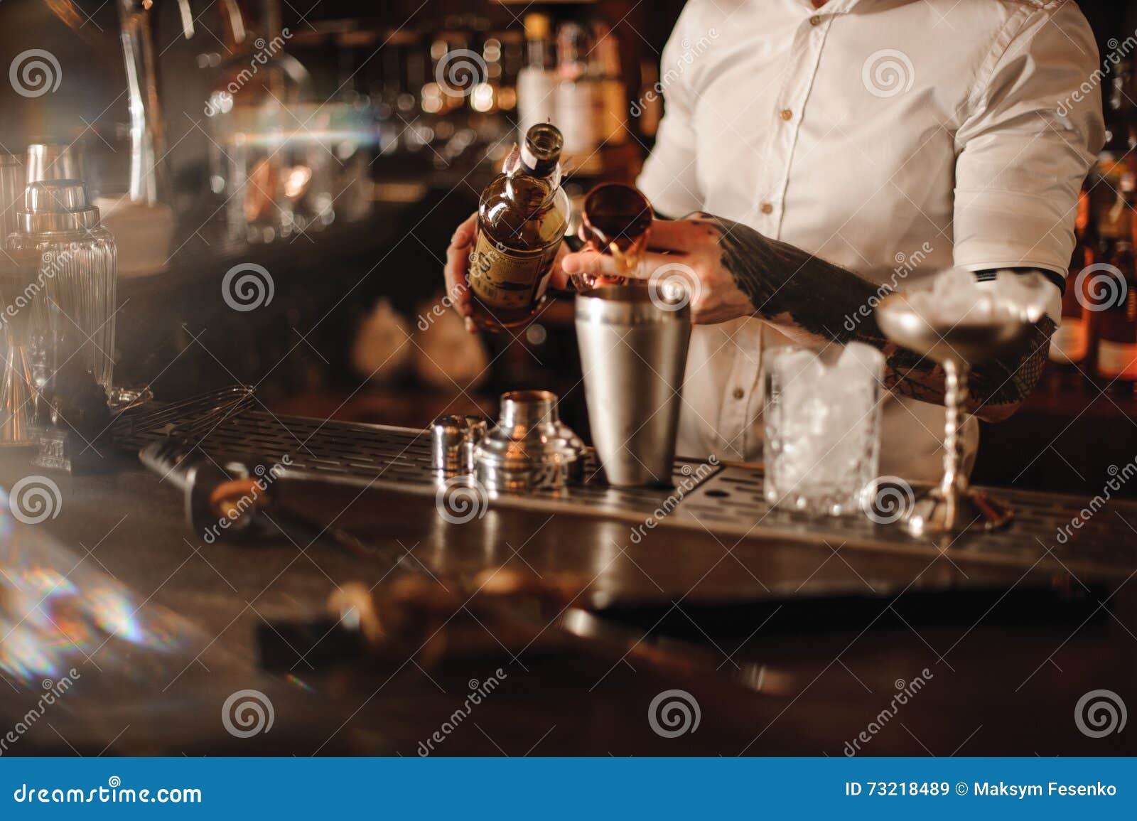 Bartender is Adding Ingredient in Shaker at Bar Counter Stock Image ...