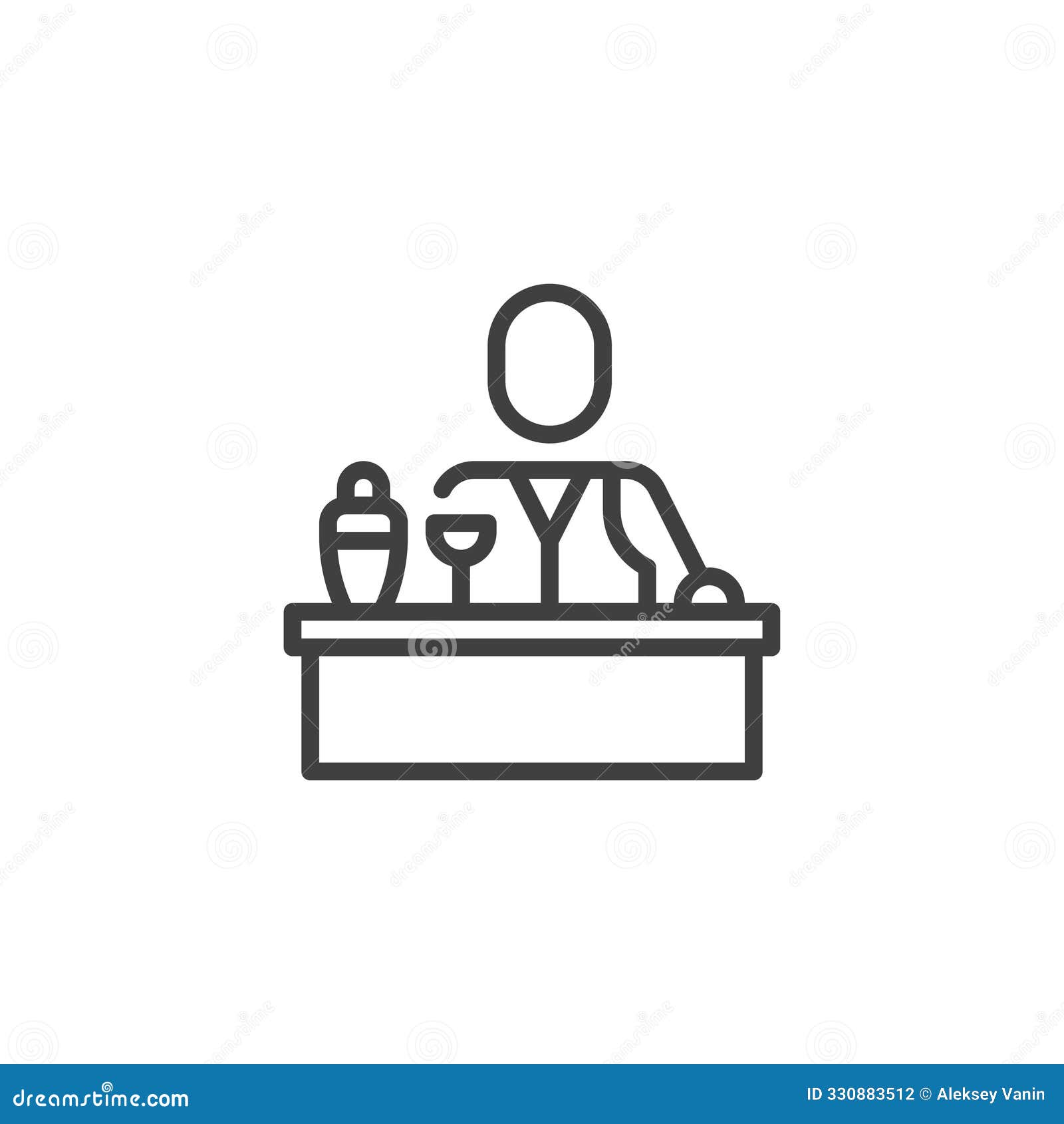 Bartender at Bar Counter Line Icon Stock Illustration - Illustration of ...